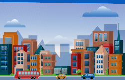 Traffic City Urban Skyscraper Building Cityscape View Flat Design ...