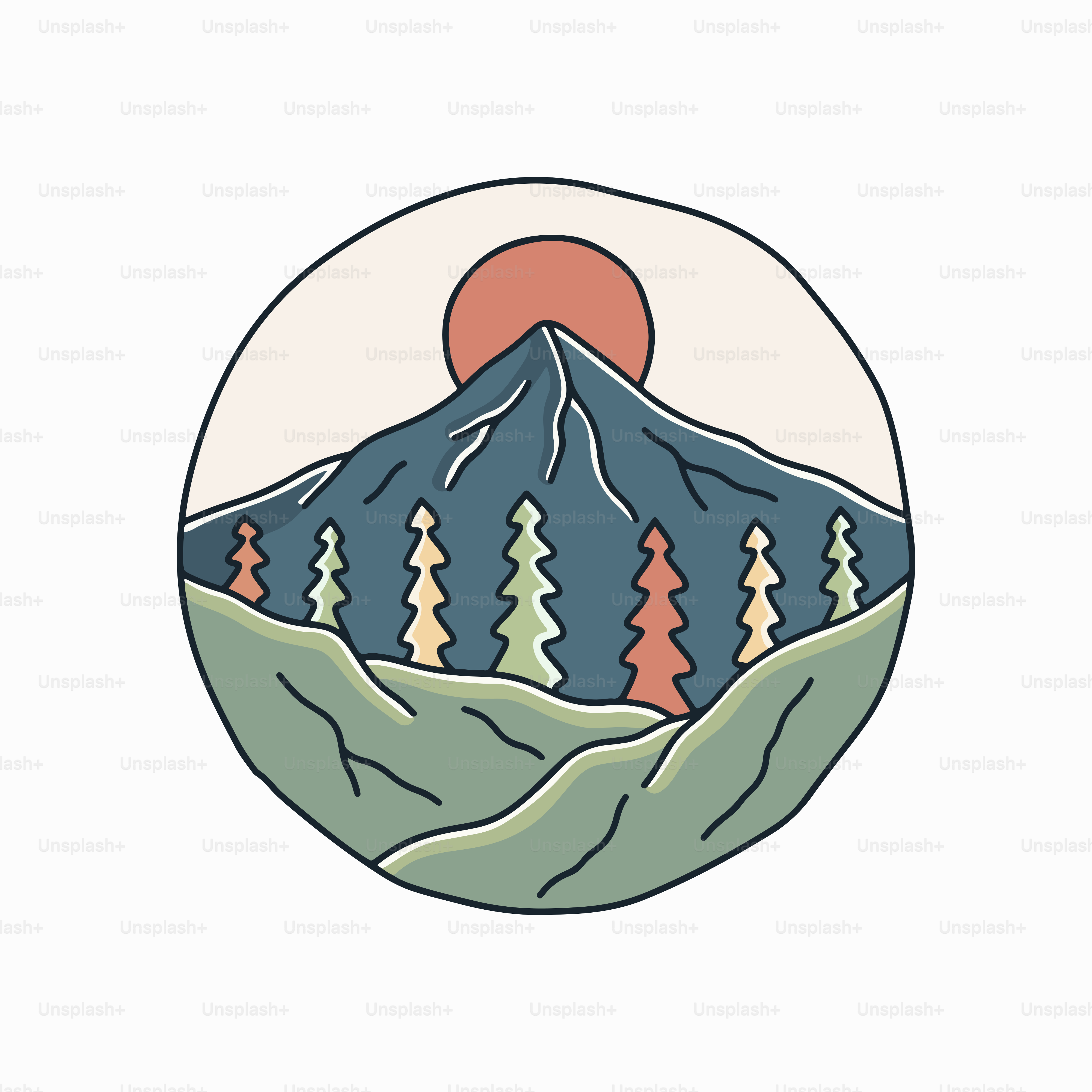 The mountain and maroon sun outdoor vector for t-shirt, sticker, and ...