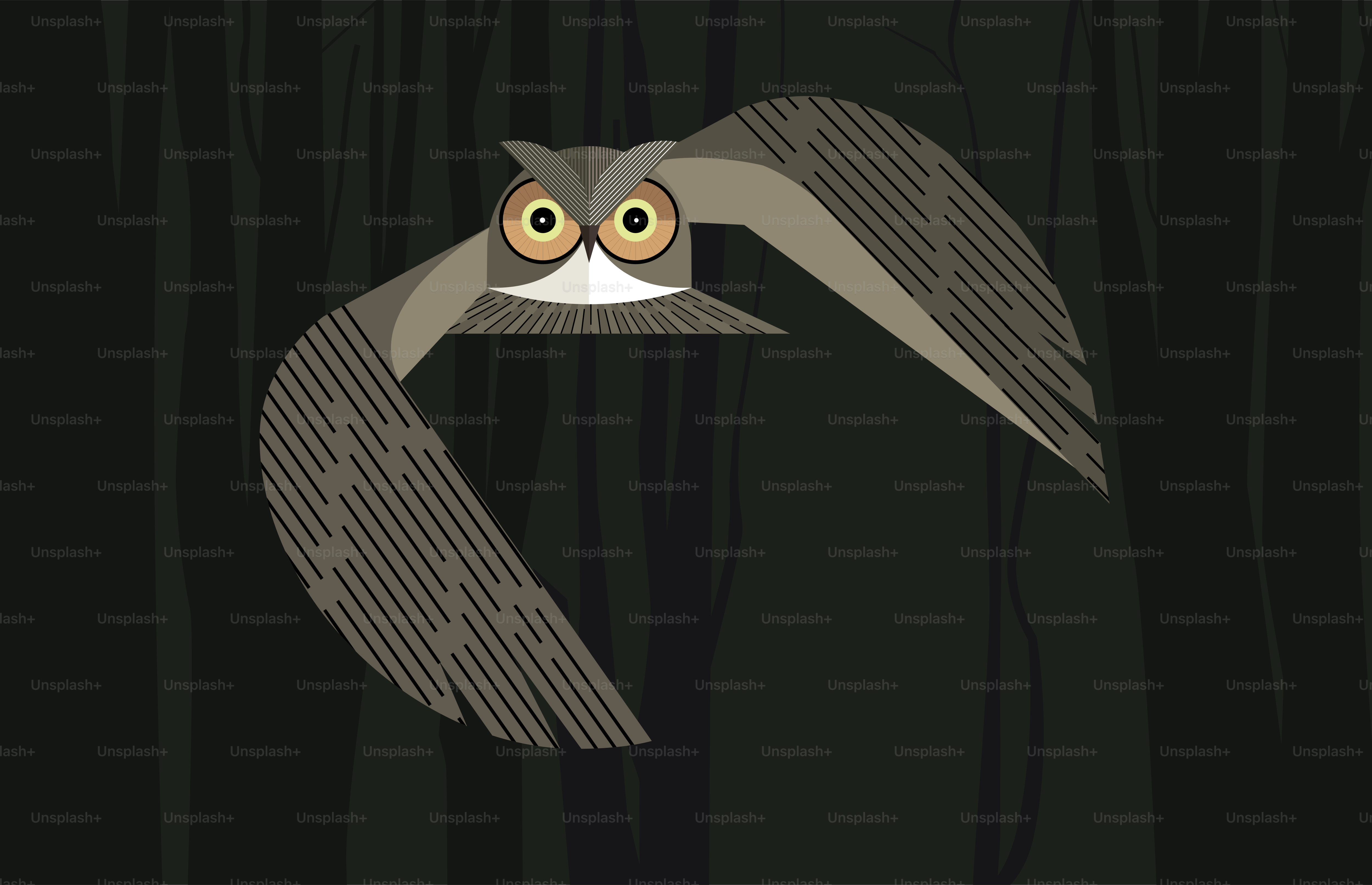 Owl flies in the night forest on dark background vector – Bird Image on ...