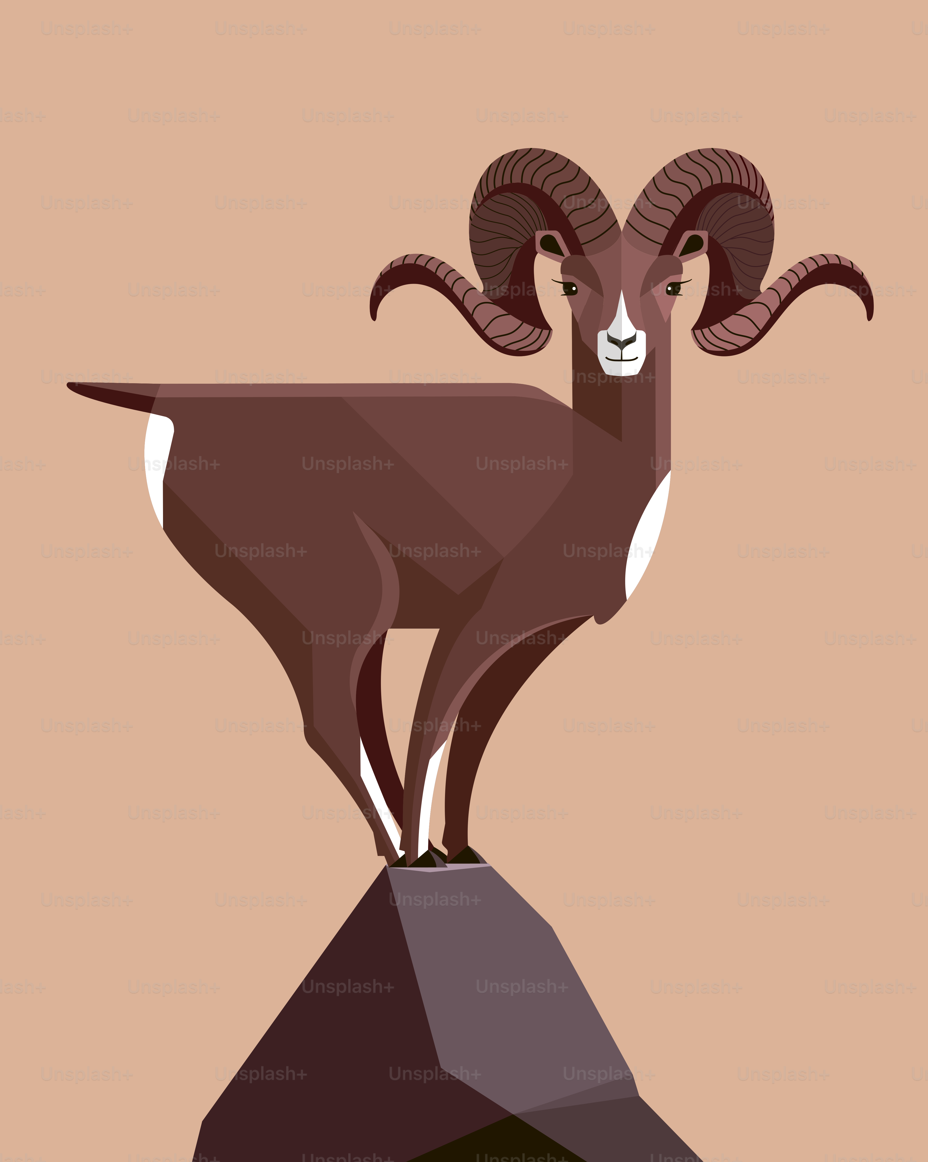 Arkhar stands on top of a mountain, minimalist design vector – Animal ...