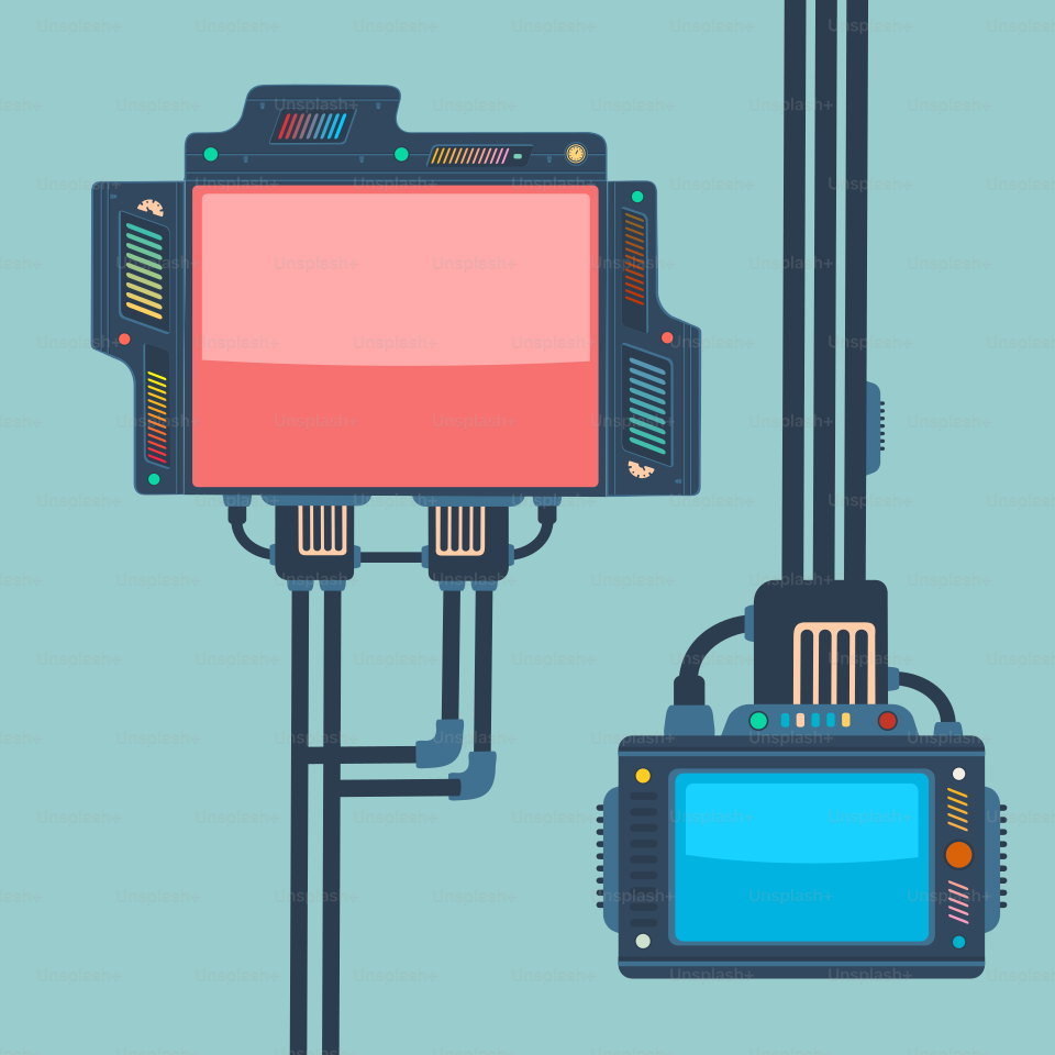 Vector Illustration Futuristic Monitors Cartoon Style Concept photo ...