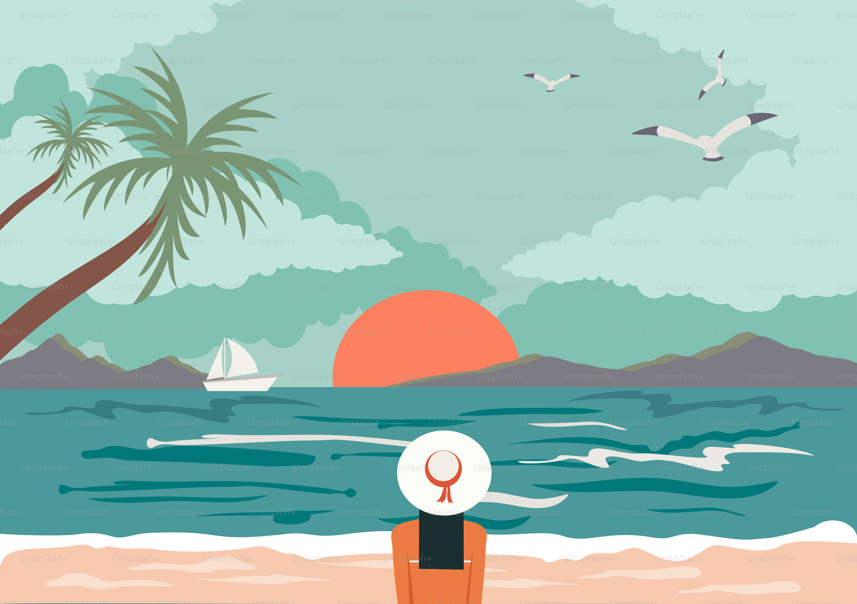 Una persona seduta su una sedia sulla spiaggia vettoriale – Immagine di ...