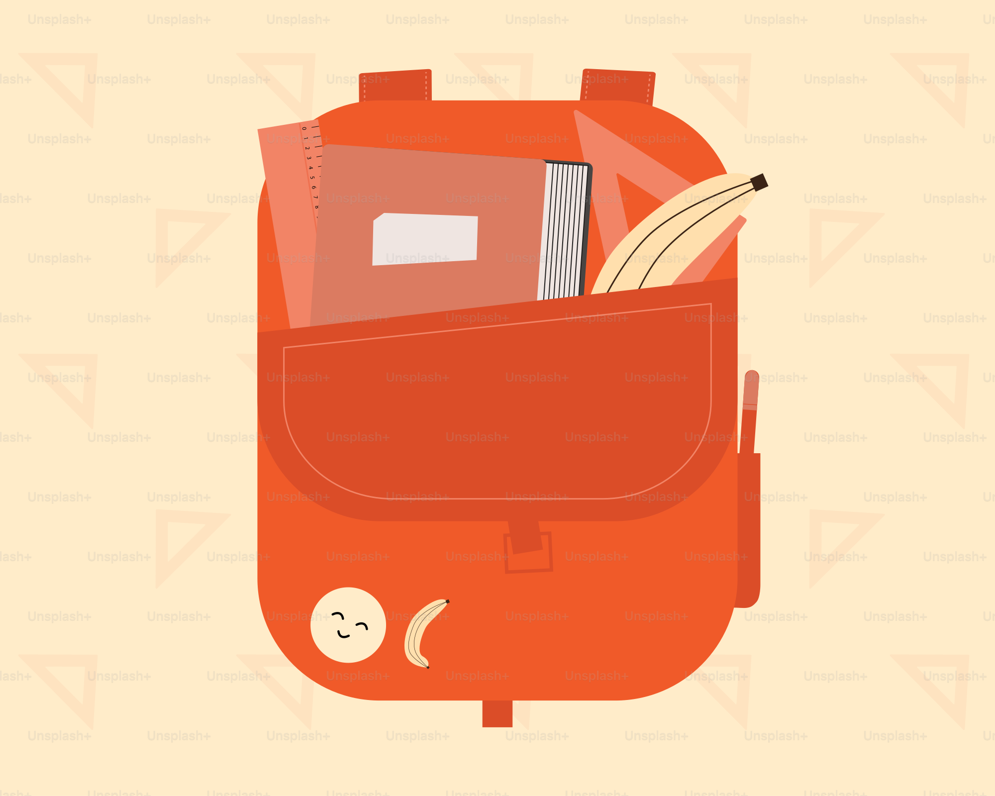 Uno zaino arancione con una banana che spunta fuori vettoriale ...