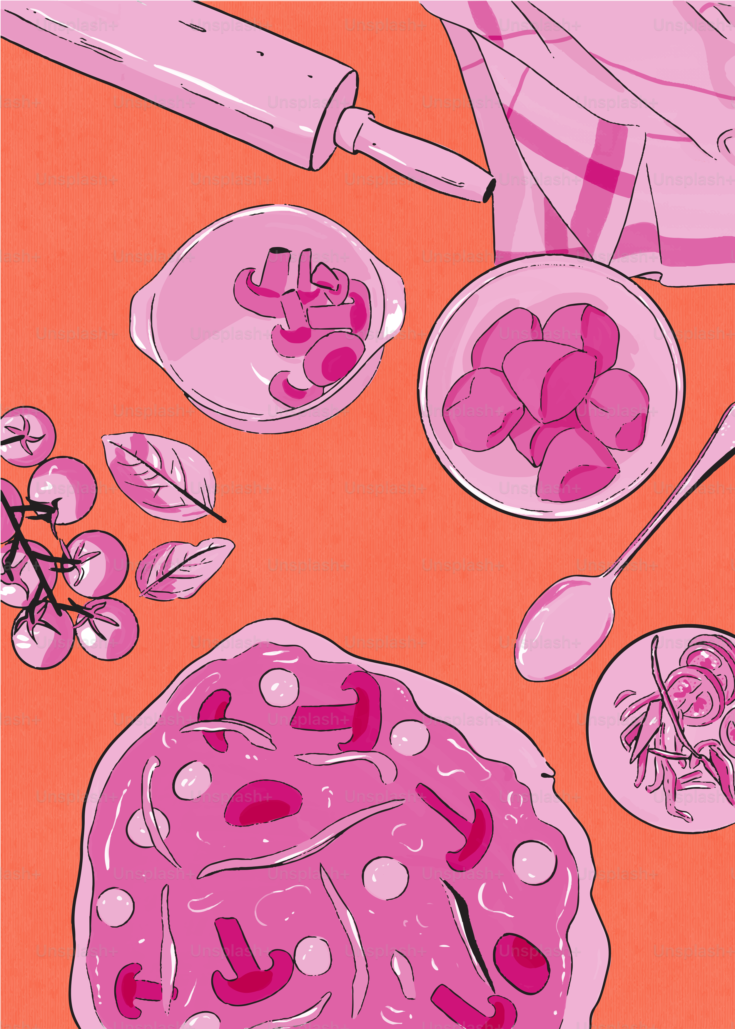 A drawing of a plate of food on a table vector – Illustration Image on ...