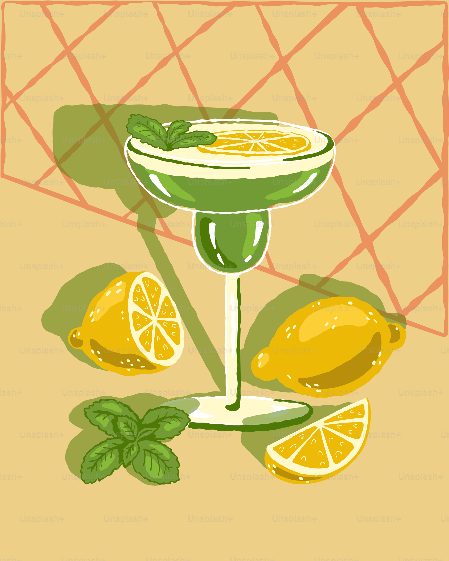 A drawing of a cocktail with lemons and mint vector – Cocktail party ...