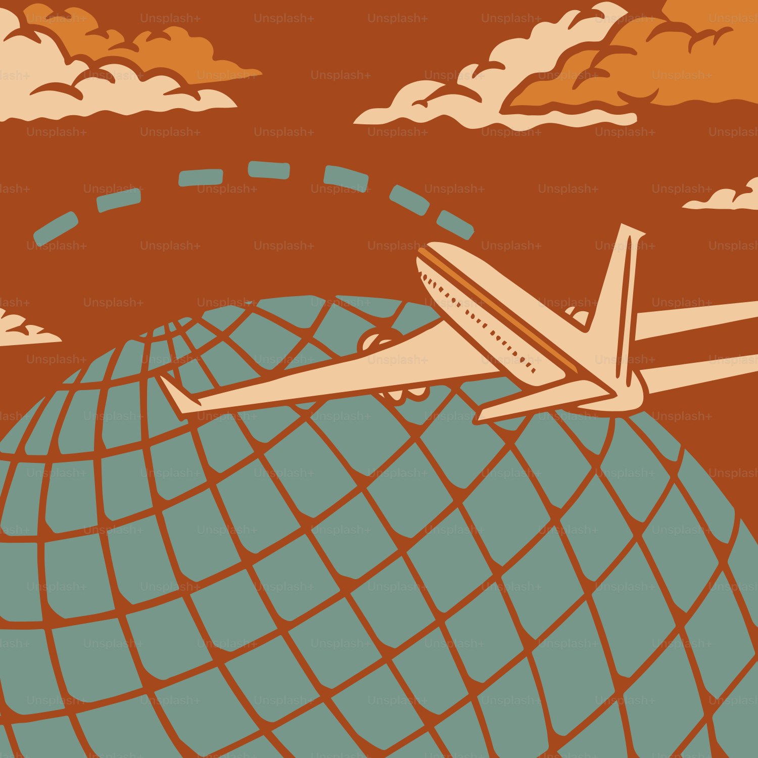A drawing of a plane flying over a globe vector – Illustration Image on ...