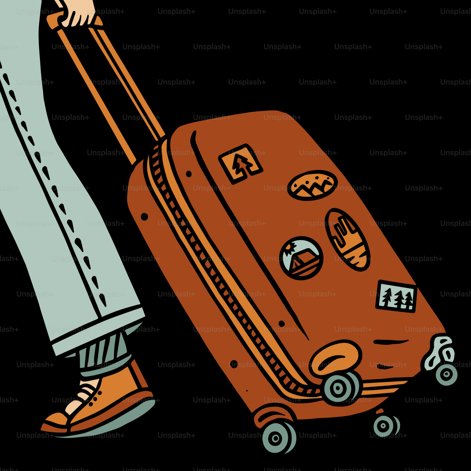 A drawing of a person pulling a suitcase vector – Cabin bag Image on ...