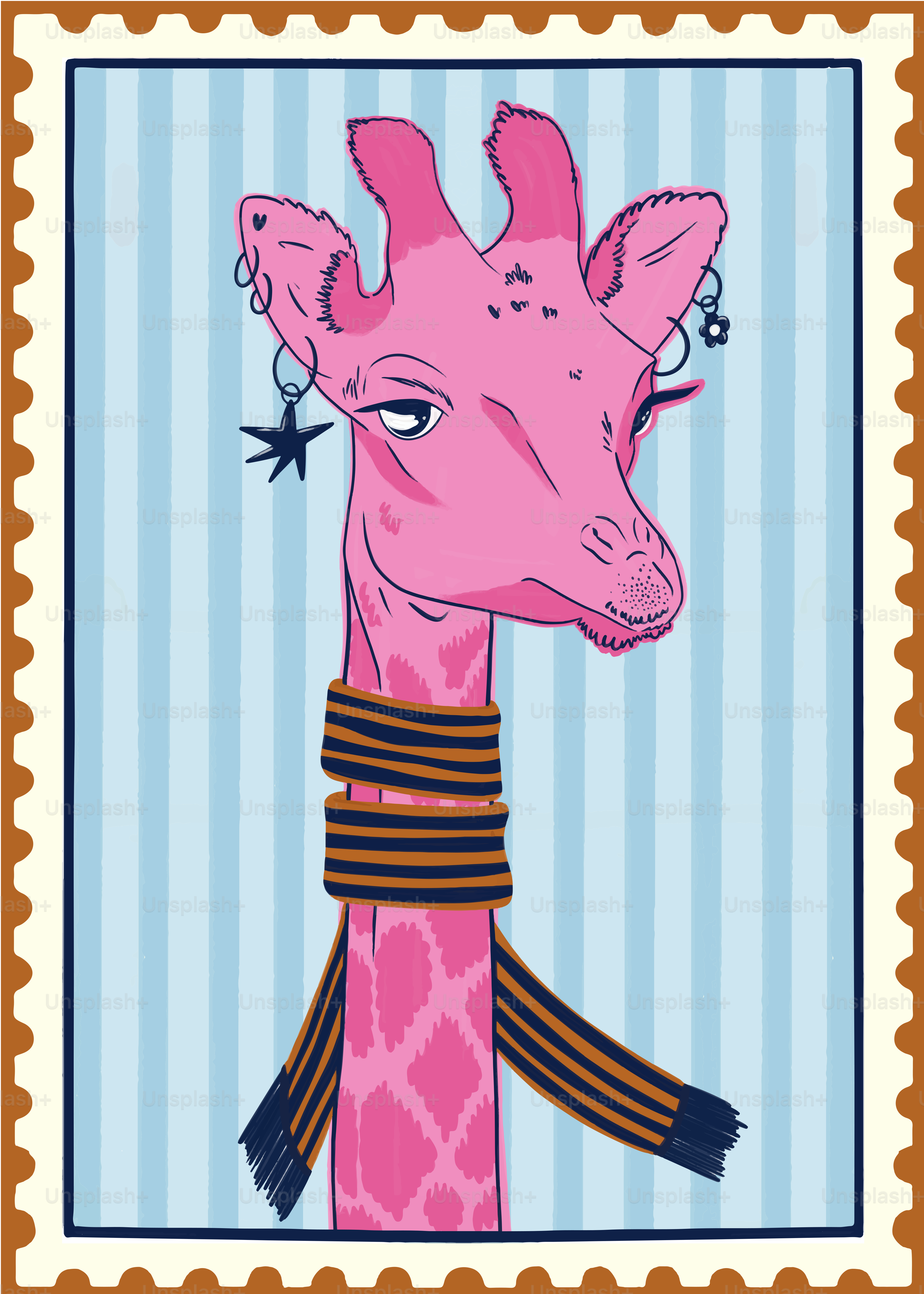 A pink giraffe with a ribbon around its neck vector – Giraffe Image on ...