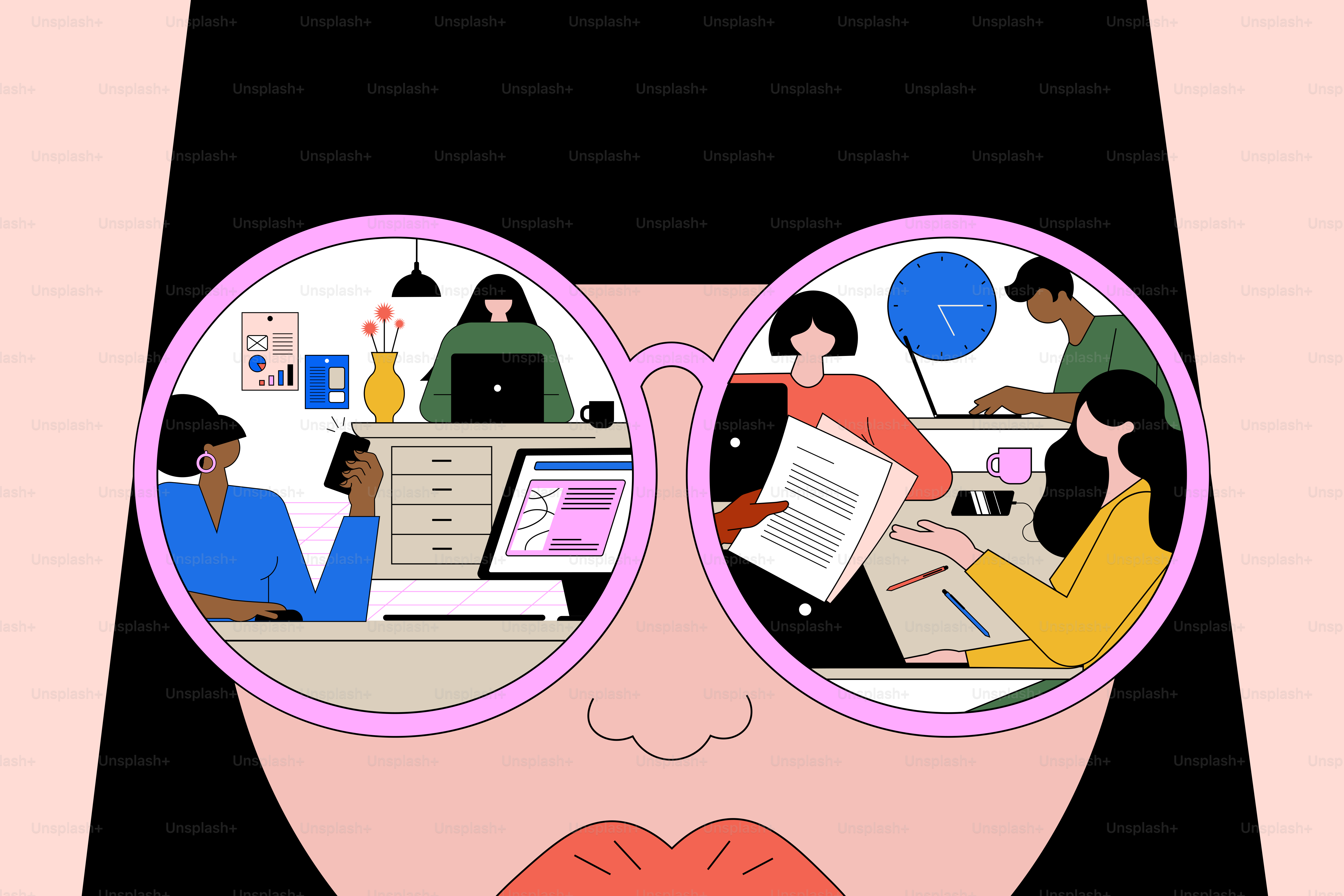 A woman's reflection in a pair of glasses vector – Glasses Image on ...