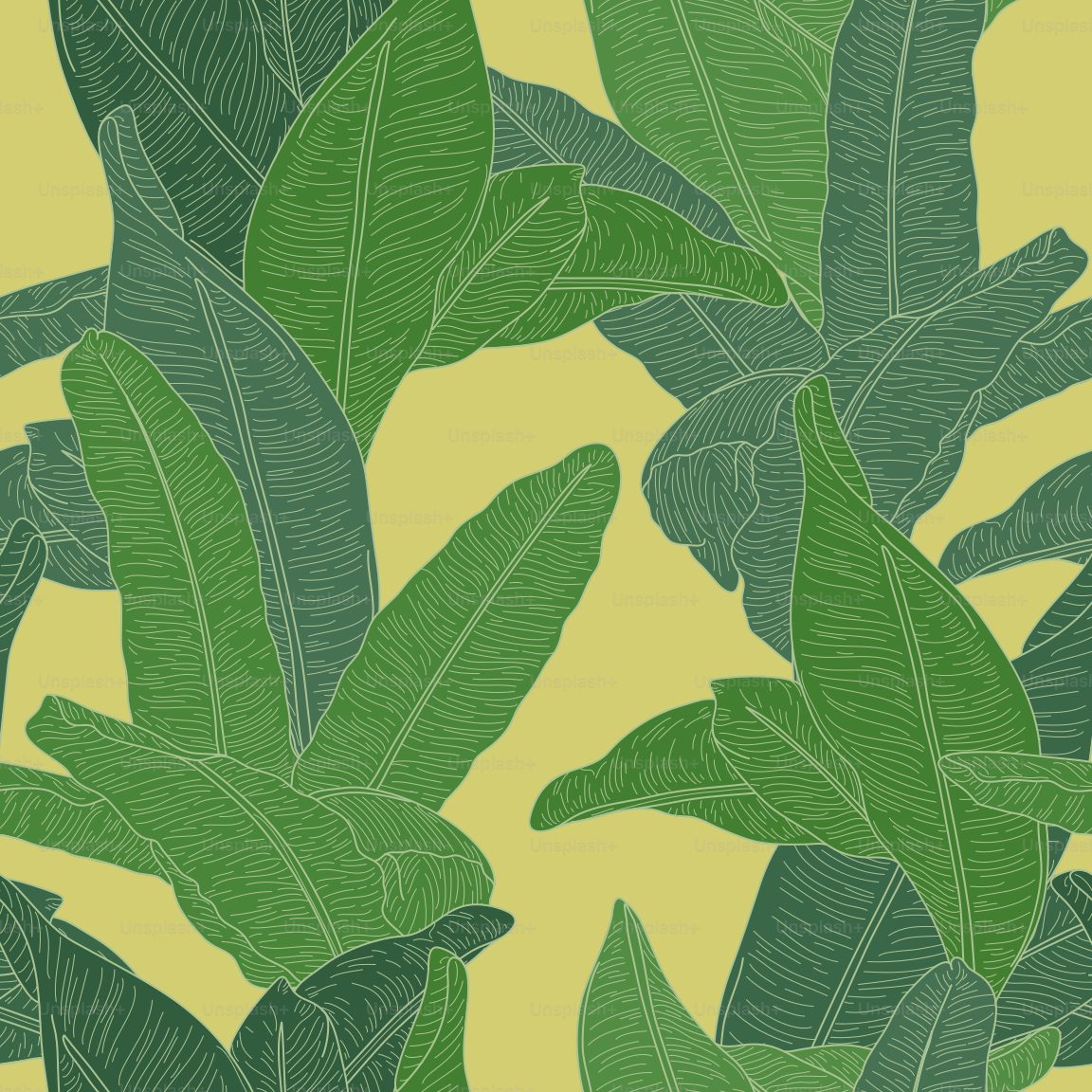 A seamless green banana leaf pattern inspired by the famous Martinique ...