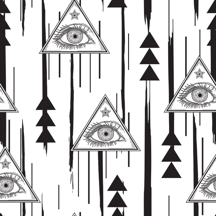 A simple, creepy pattern with line artwork of an eye in a triangle ...