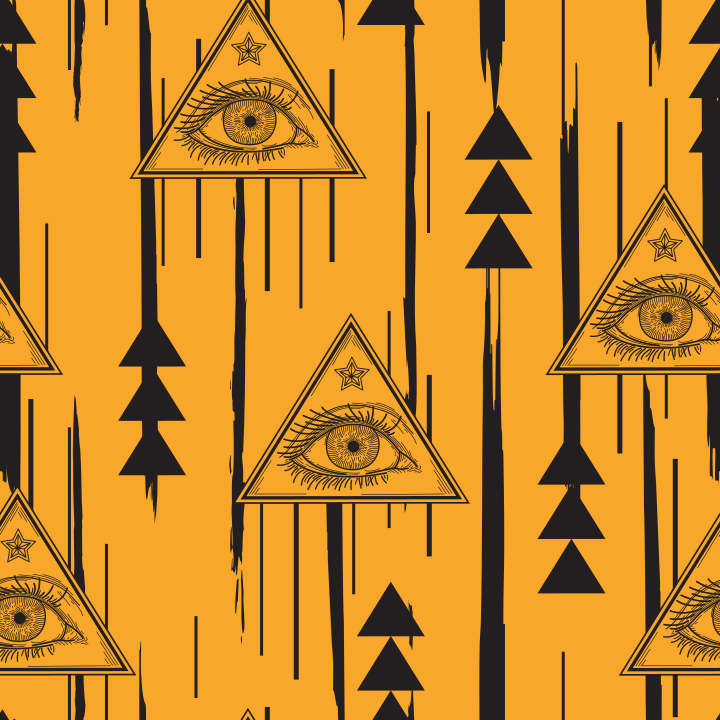 A simple, creepy pattern with line artwork of an eye in a triangle ...