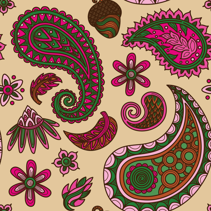 Hand drawn floral autumn paisley print. Autumn color palette, global ...