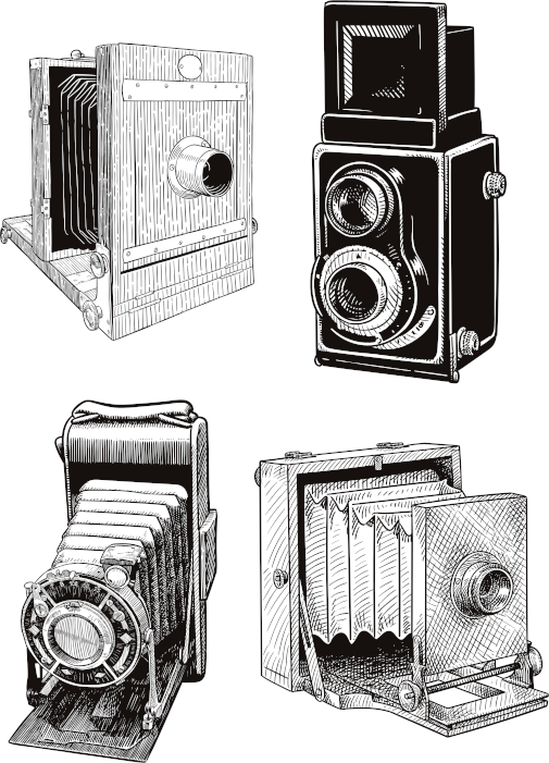 Old style illustration of four vintage cameras vector – Analog Image on ...
