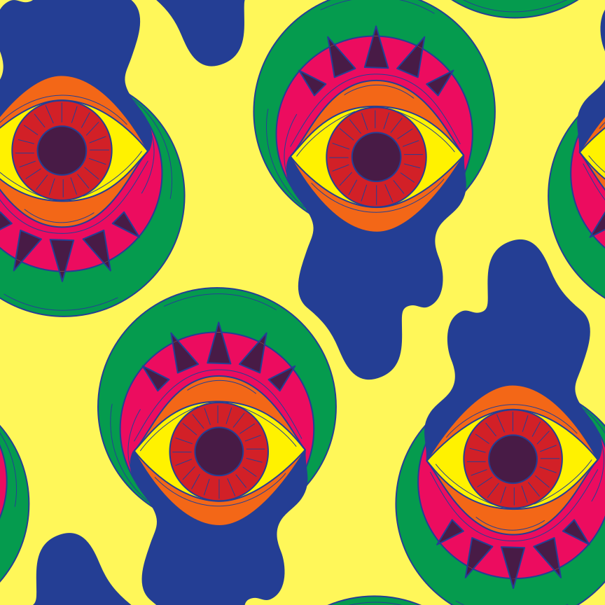 Psychedelic and trippy crying and all seeing eye seamless patterned ...