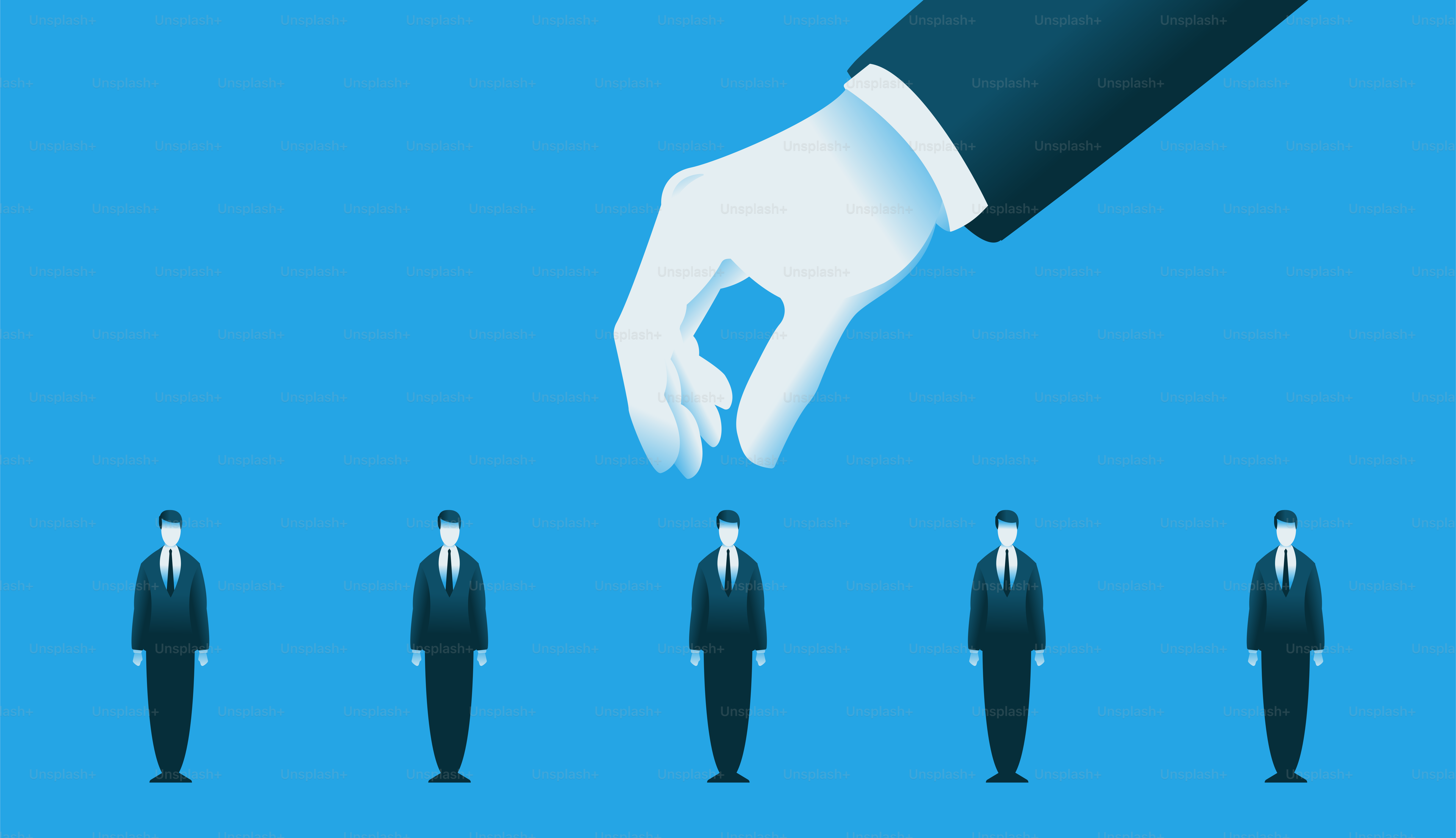 Giant hand picking an employee. Recruiting and career concept. Vector ...