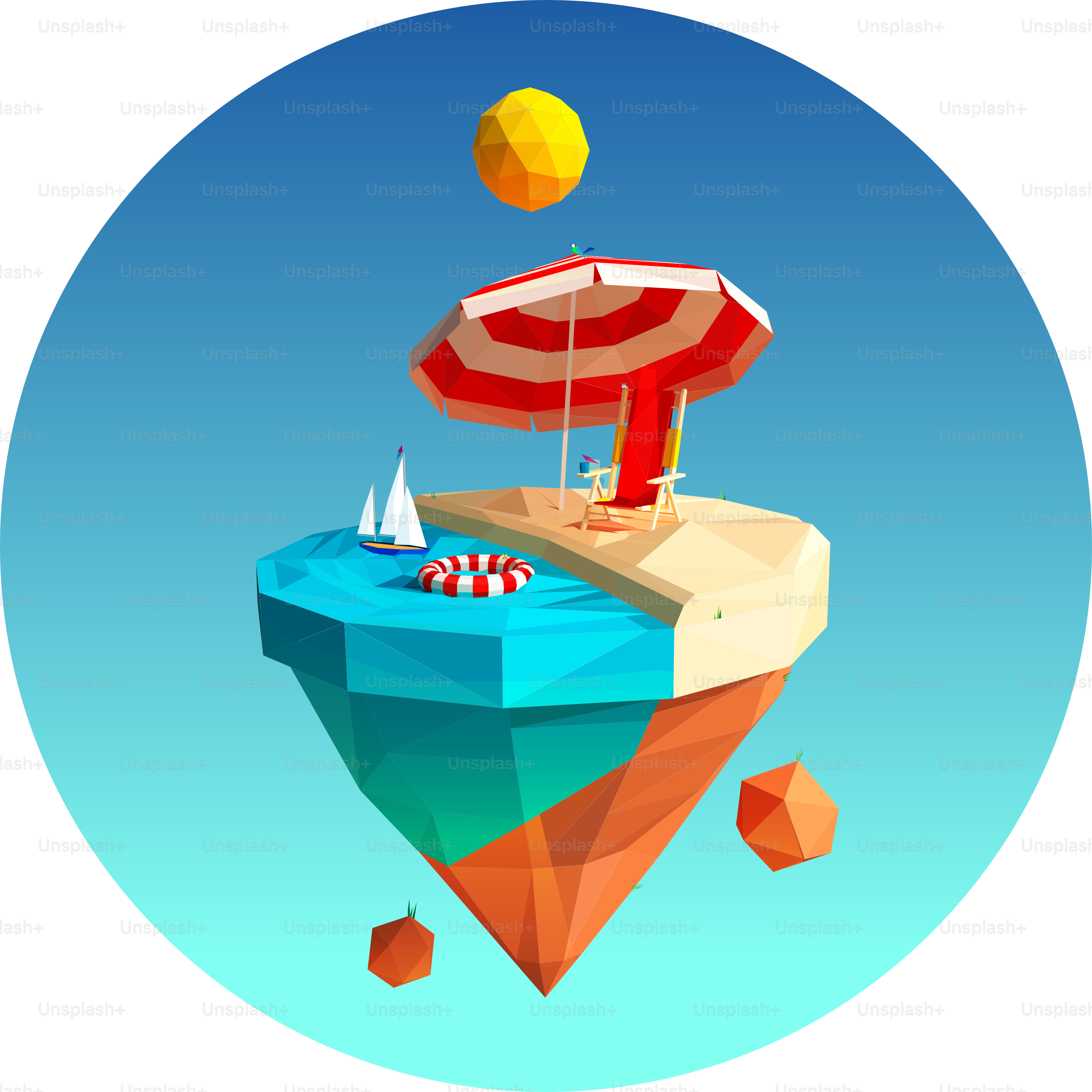 Flying Island with Sea, Tourism, Travel, relaxing on the beach Deck ...