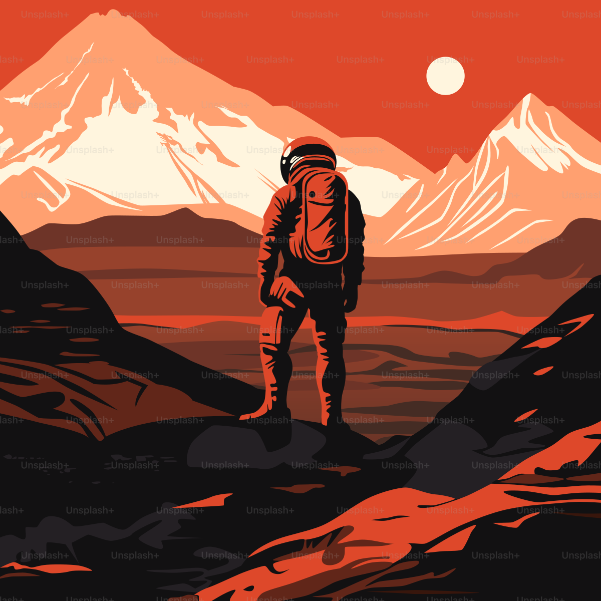 Mars Colonization Poster. Human Solar System Exploration. Astronaut on ...