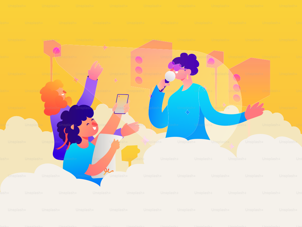 Artista musicale, star, celebrità con i fan. illustrazione vettoriale ...