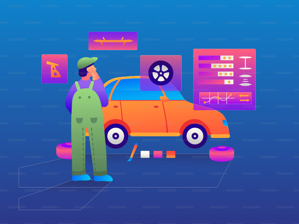 Car tuning. Vector illustration. vector – Auto repair shop Image on ...