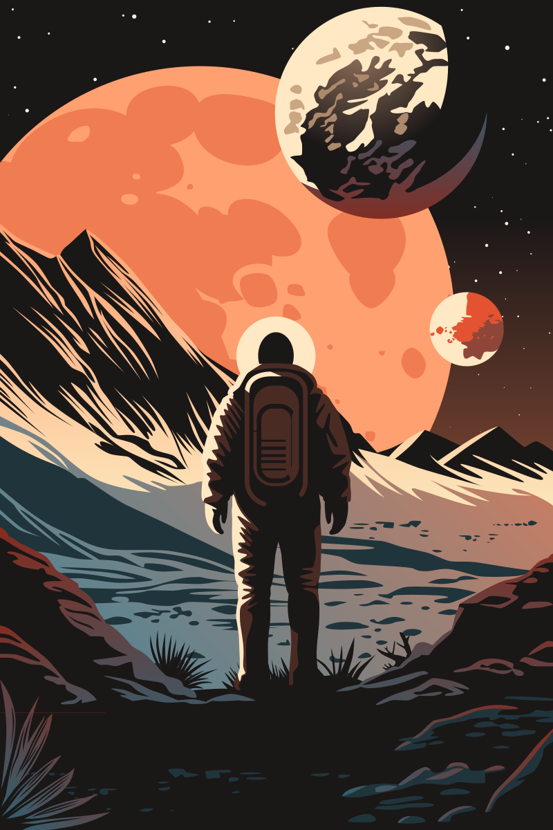 Human Space Colonization Poster. Astronaut on the Surface of Newly ...