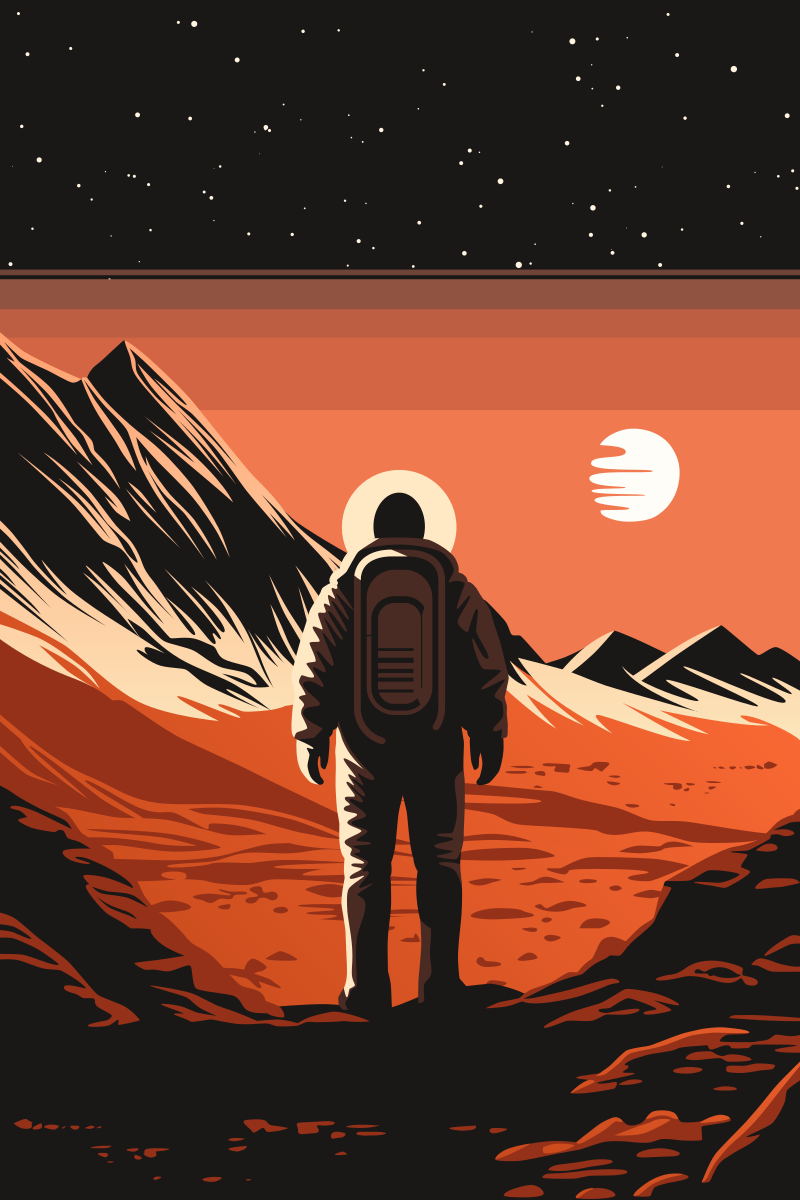 Human Solar System Colonization Poster. Astronaut on the Surface of ...