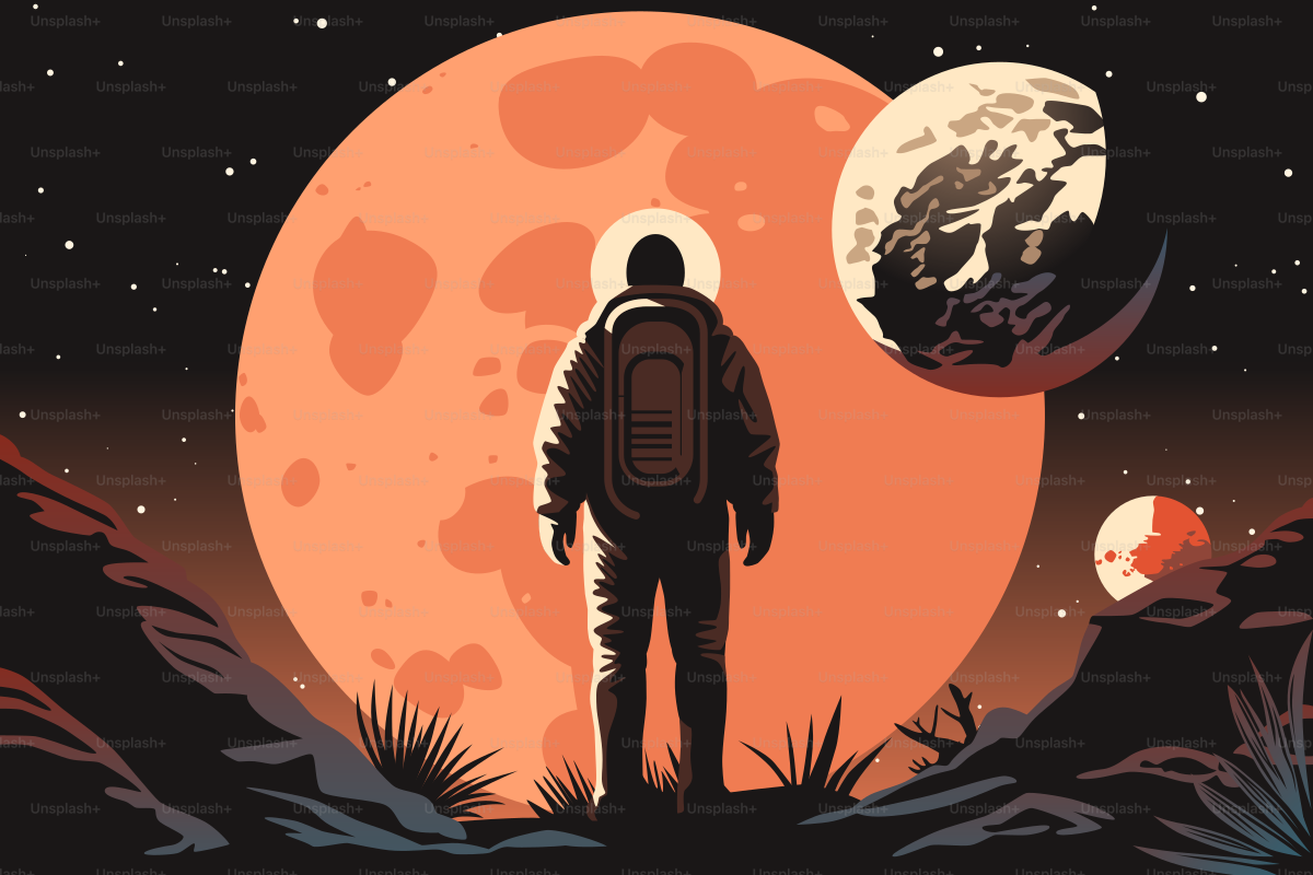 Human Space Colonization Poster. Astronaut on the Surface of Newly ...