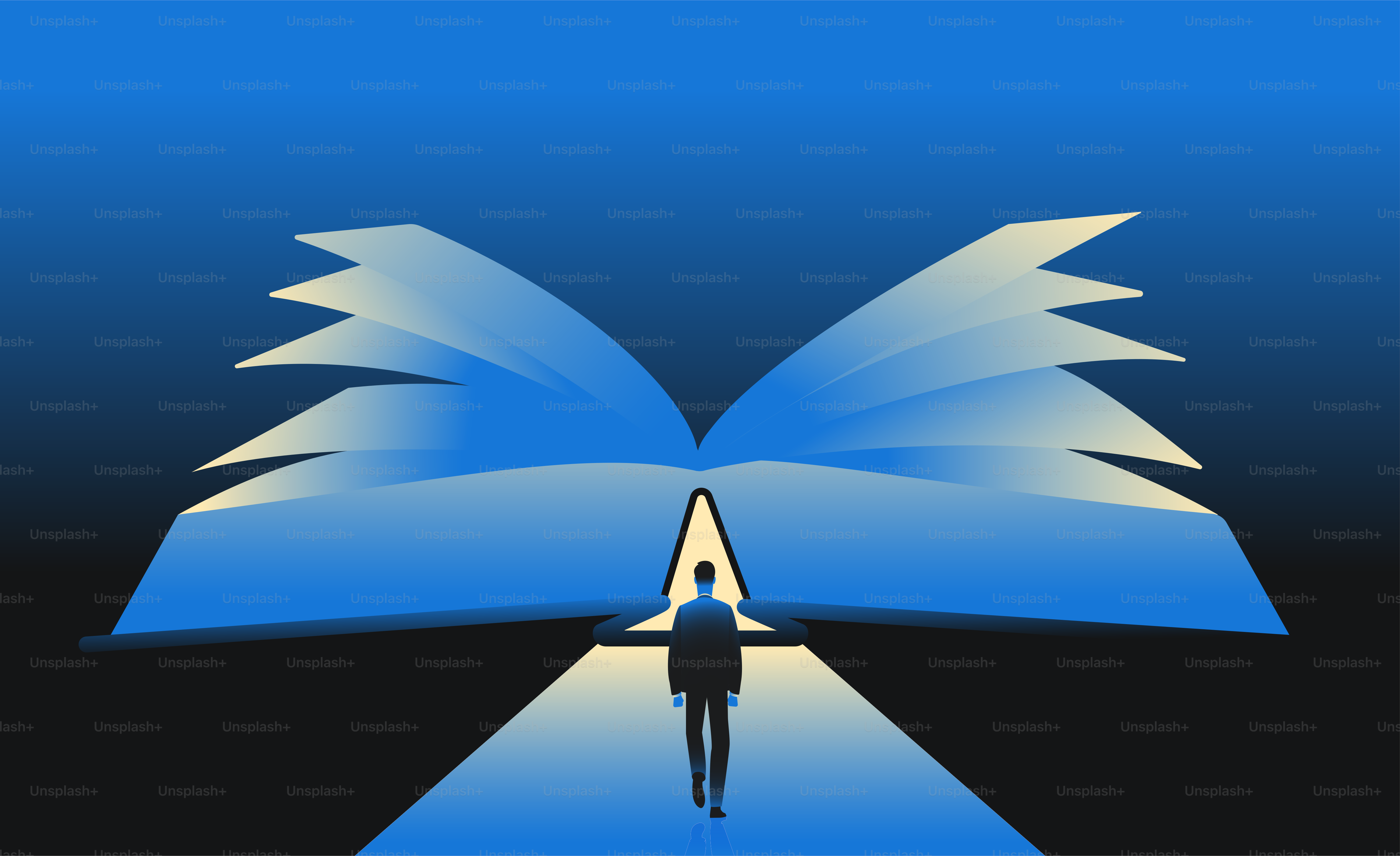 Man entering into a book. Reading, knowledge, education concept. Vector ...