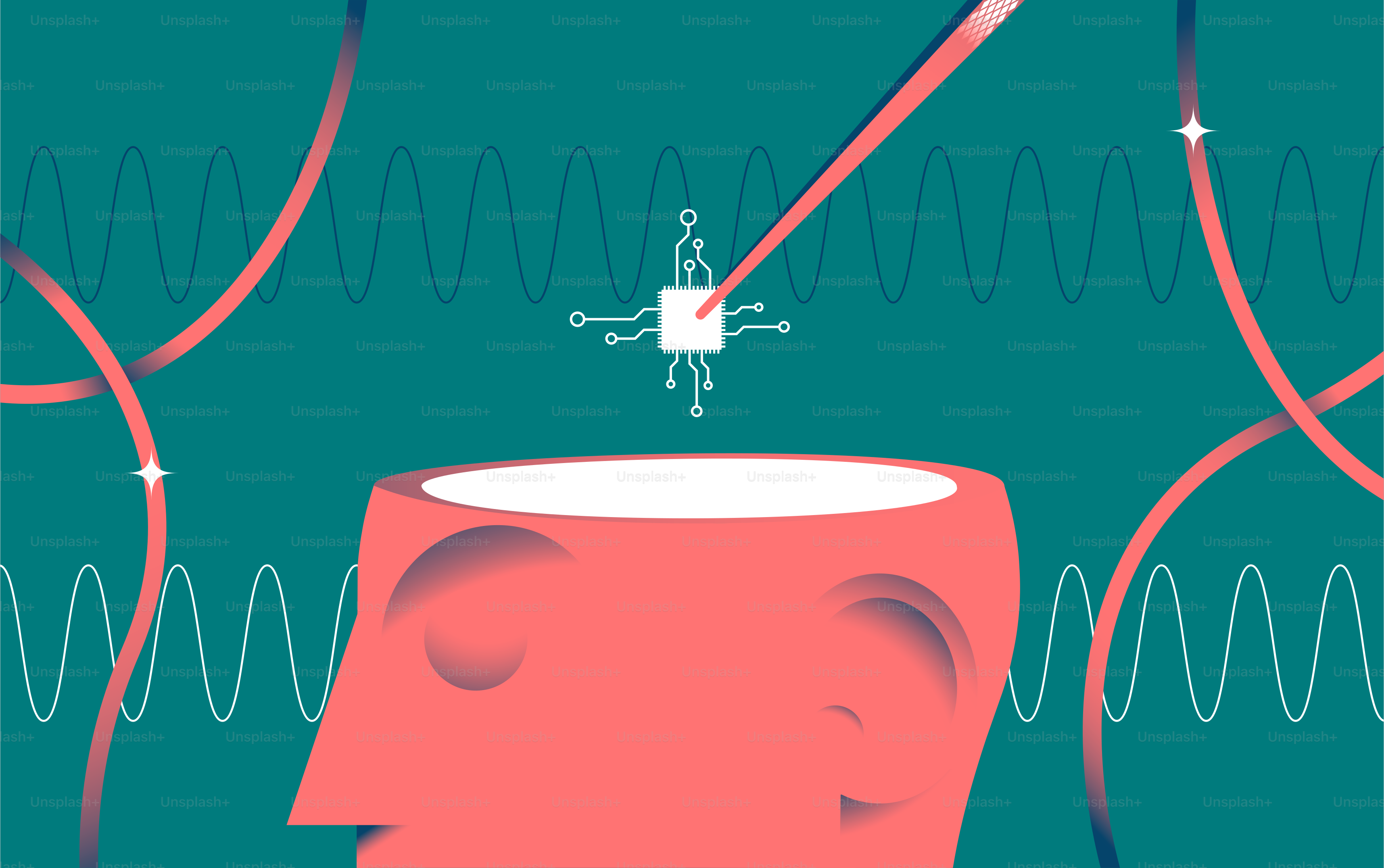 Implanting of brain chip into human head. Concept vector illustration ...