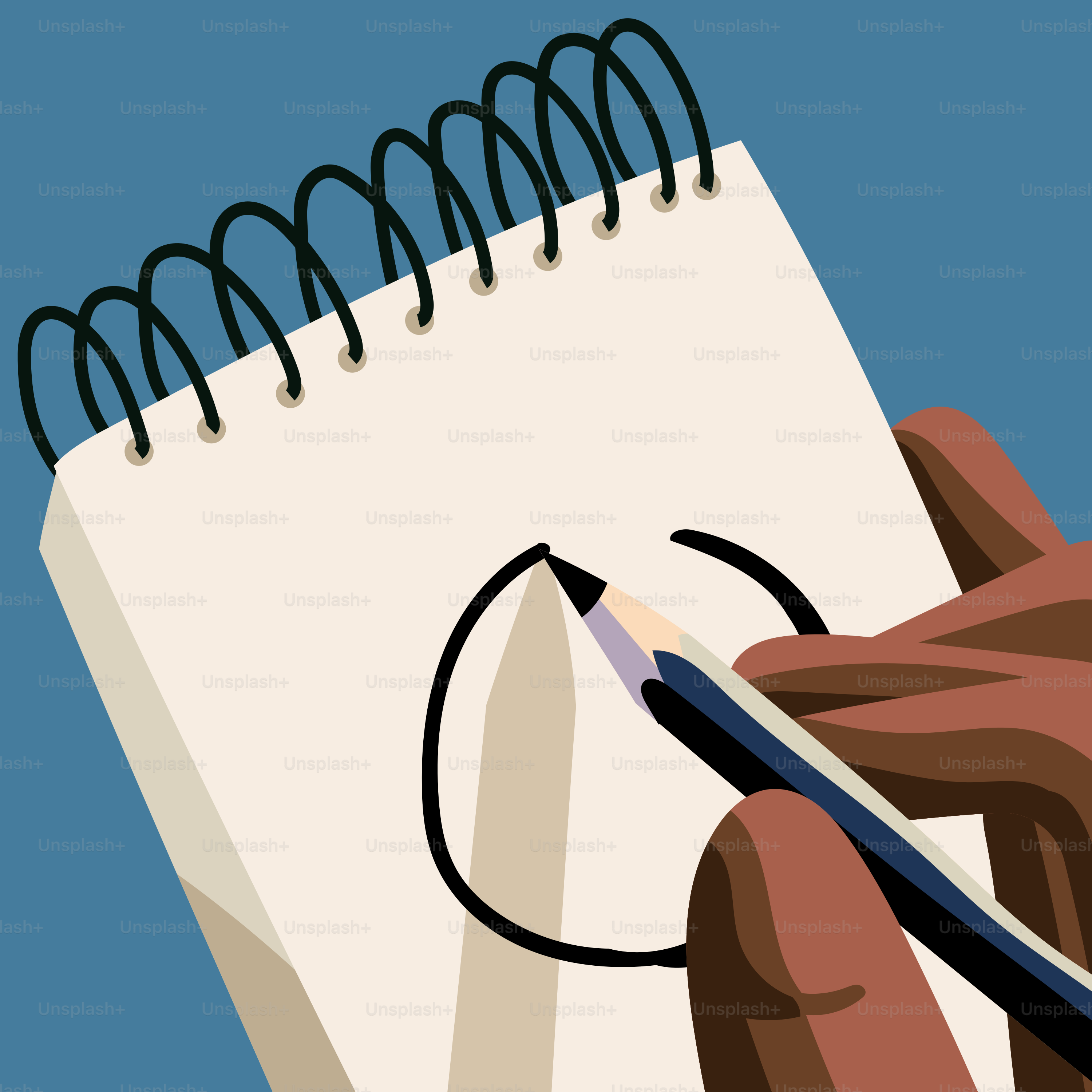 Una mano che scrive su un taccuino con una matita vettoriale – Immagine ...