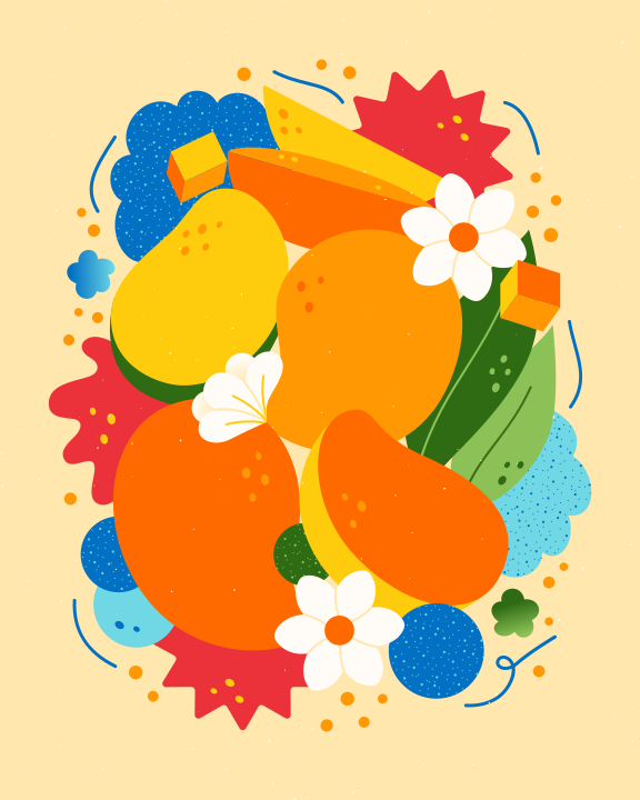 A picture of a bunch of fruit on a yellow background vector – Abstract ...