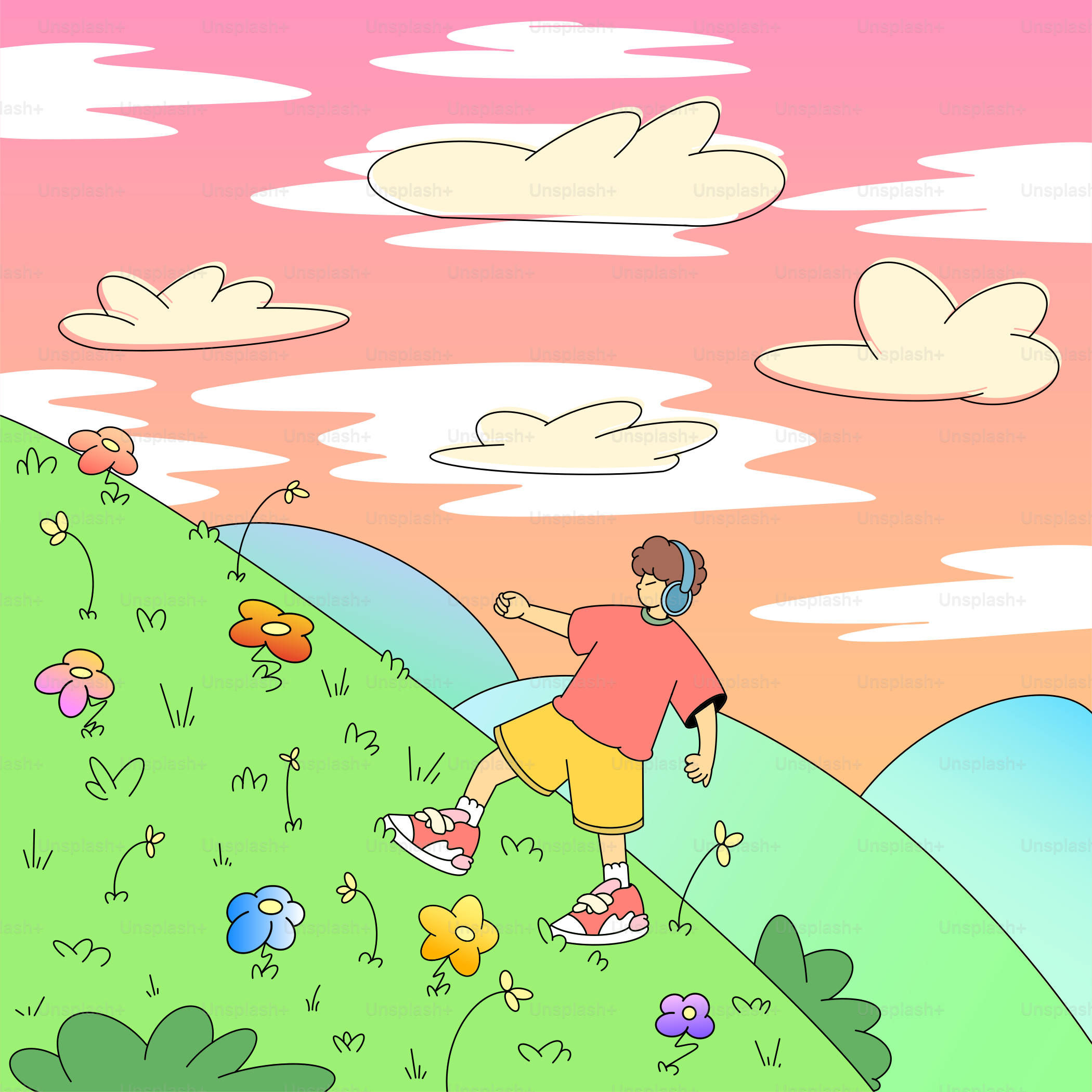 A cartoon of a person running up a hill vector – Digital painting Image ...