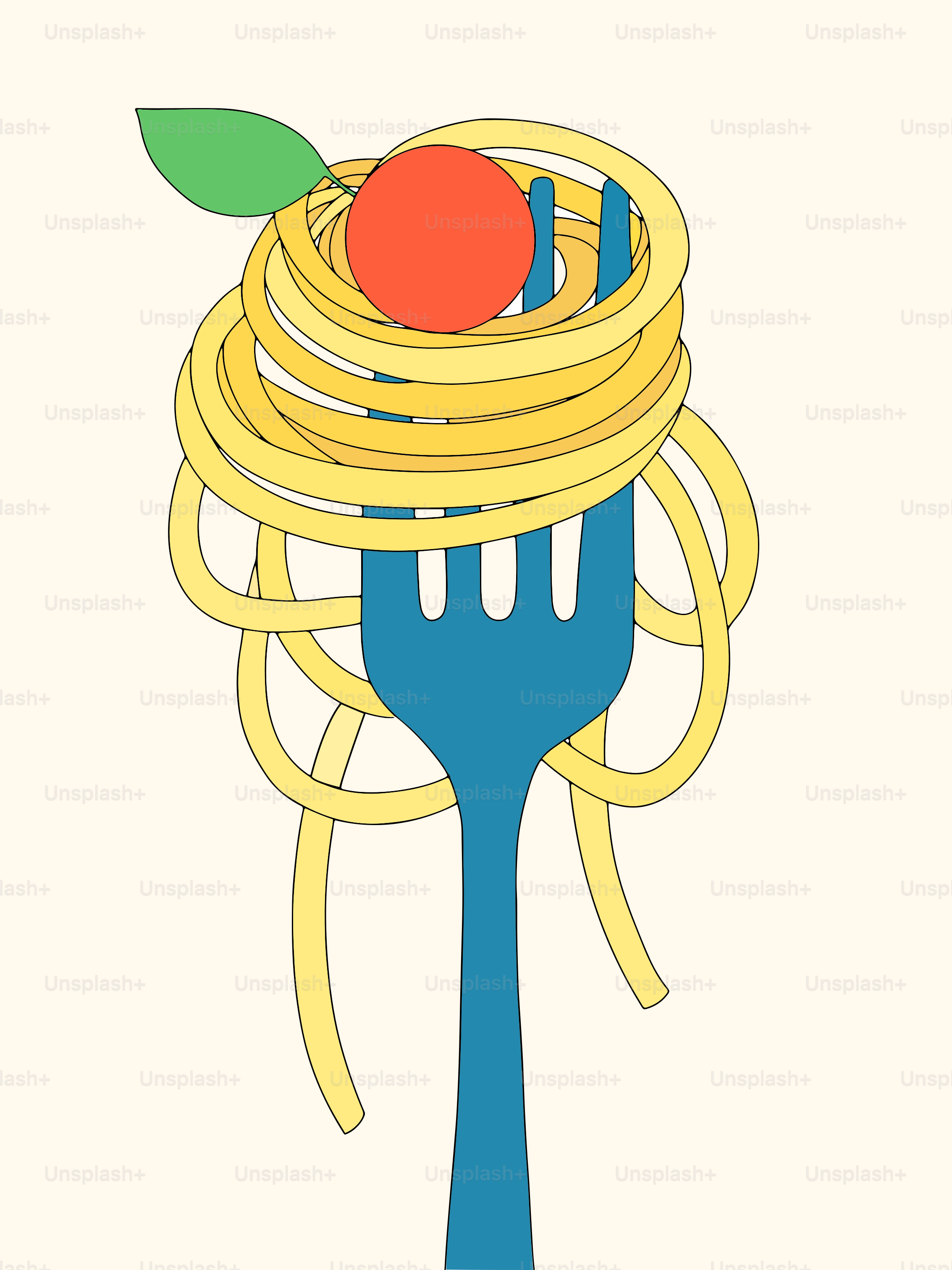 A fork with spaghetti and an apple on top of it vector – Noodles Image ...