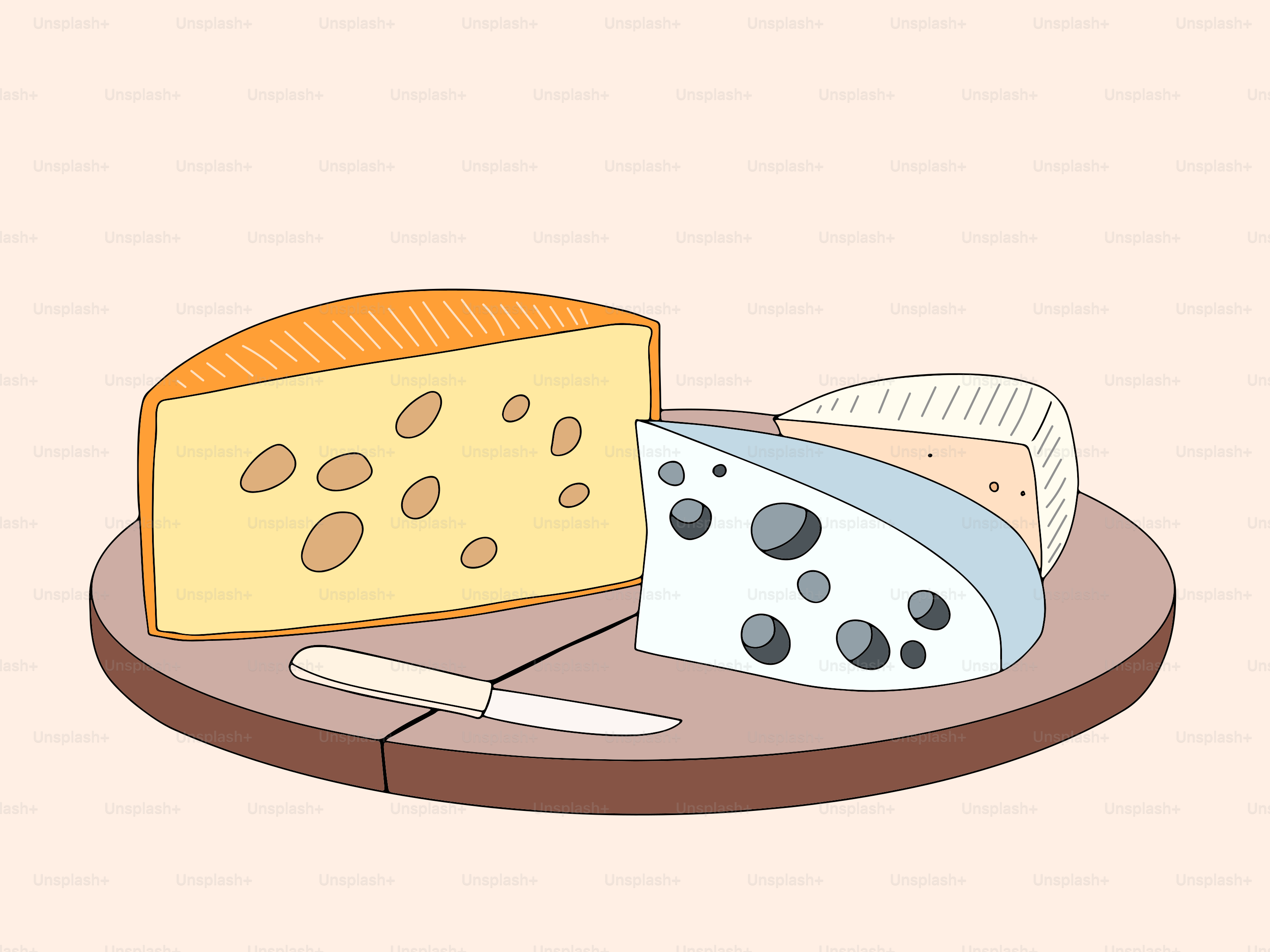 Un morceau de fromage sur une assiette avec un couteau vectoriel ...