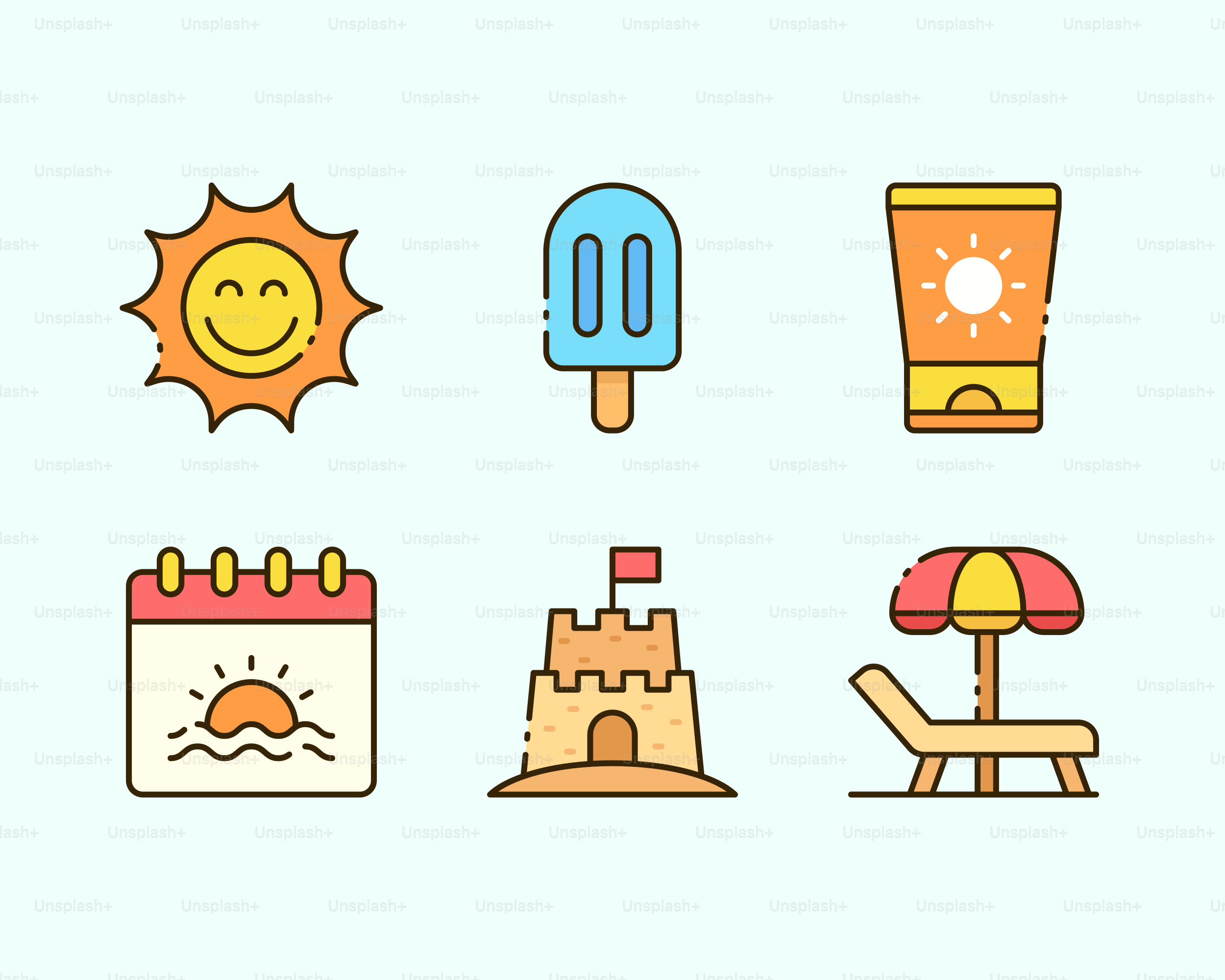 A set of beach related icons on a blue background vector – Sand castle ...