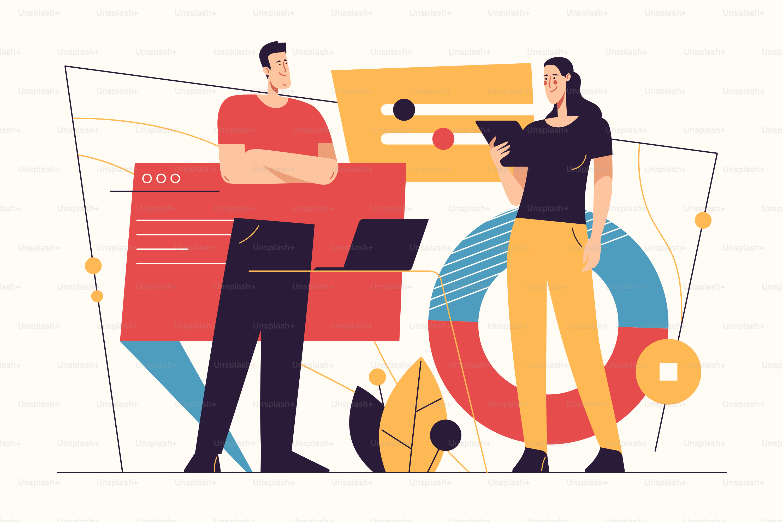 Vector illustration on the subject of data gathering, business intelligence, digital solutions ...