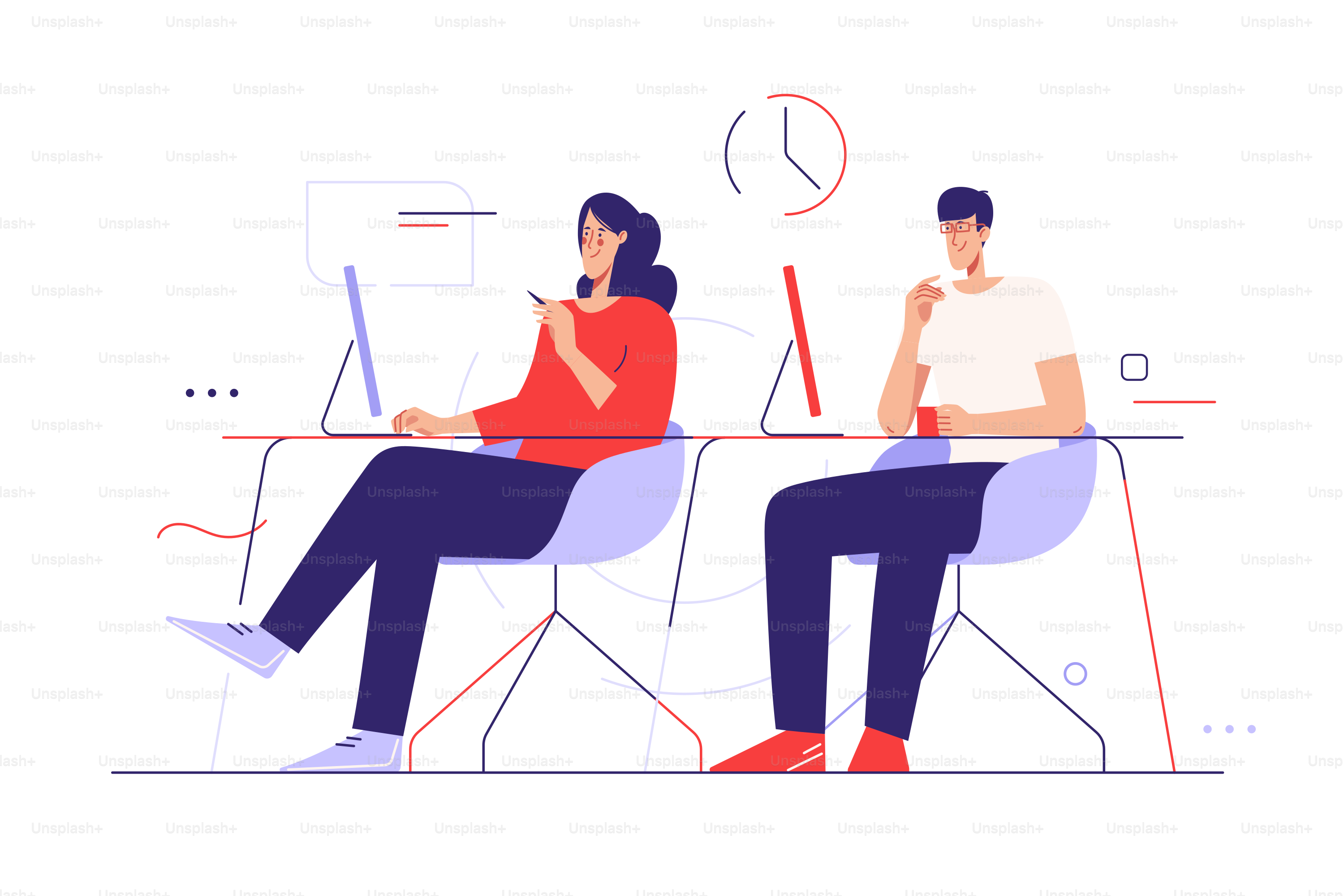 Vector illustration on the subject of office work. Editable stroke ...