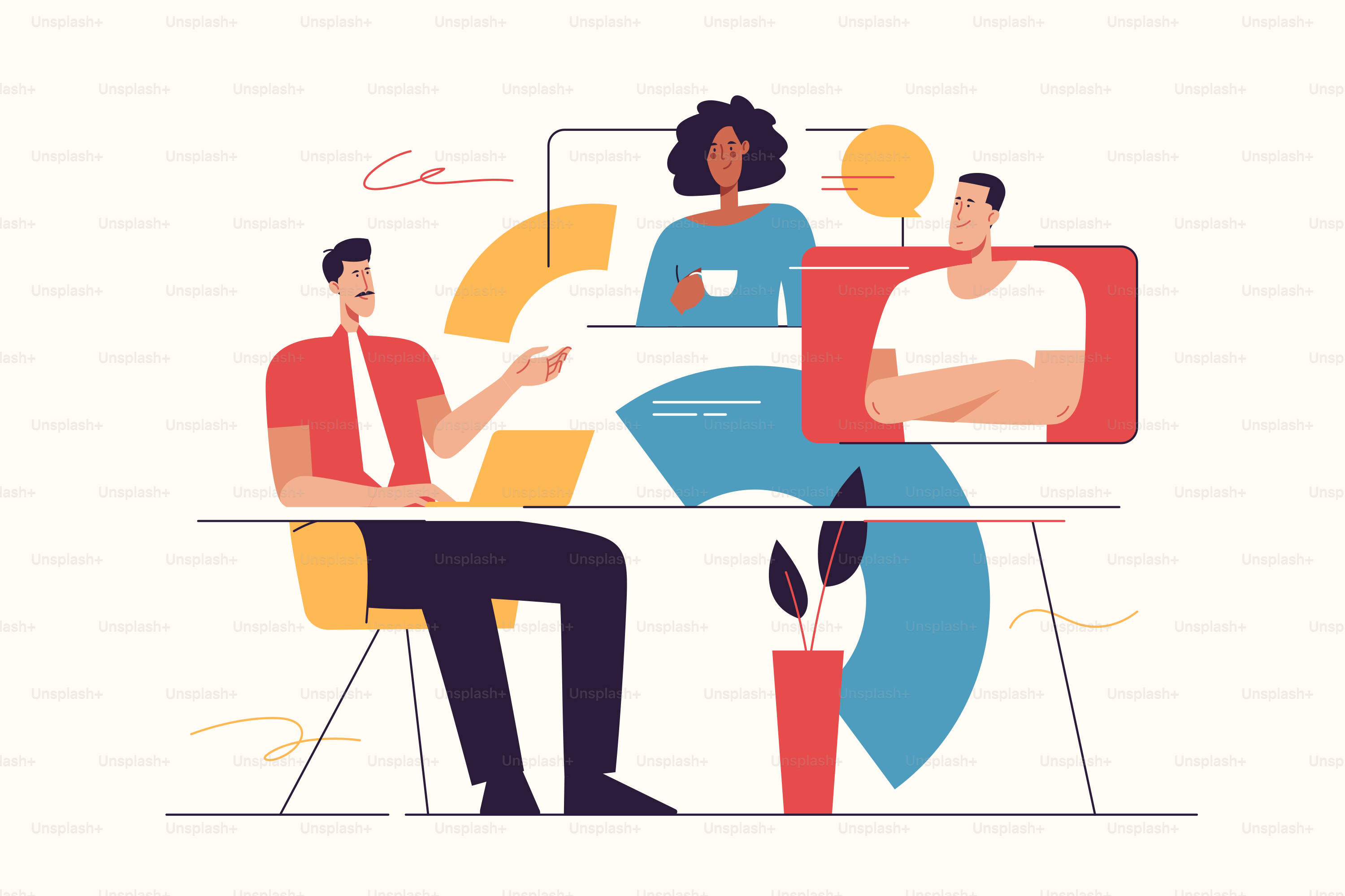 Vector illustration on the subject of video conference, online meeting ...