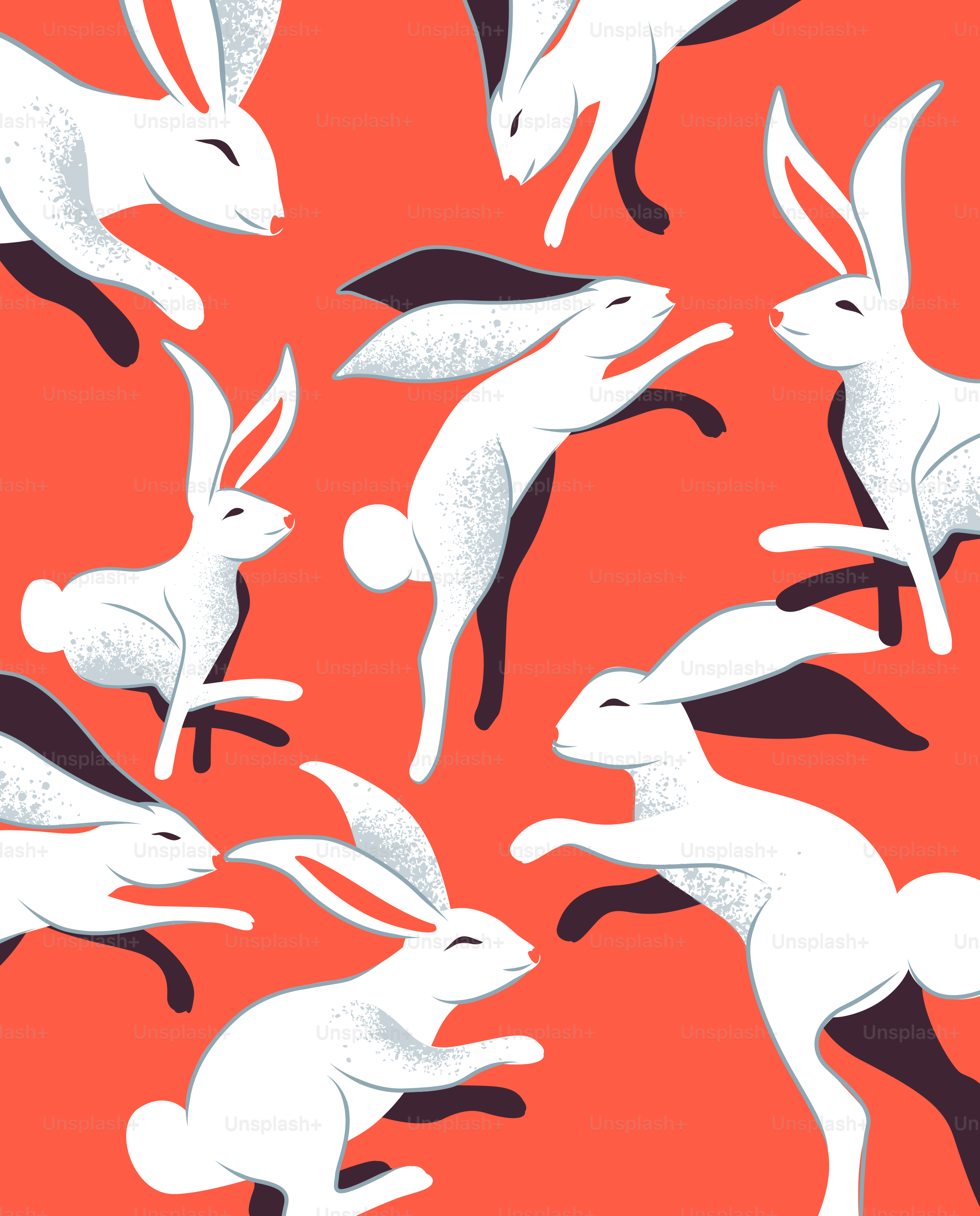 A collection of cute jumping rabbits. Easter decoration celebrations ...