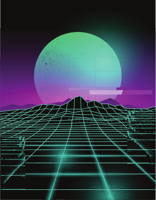 Futuristic neon grid lines and mountain landscape with a neon sun in ...