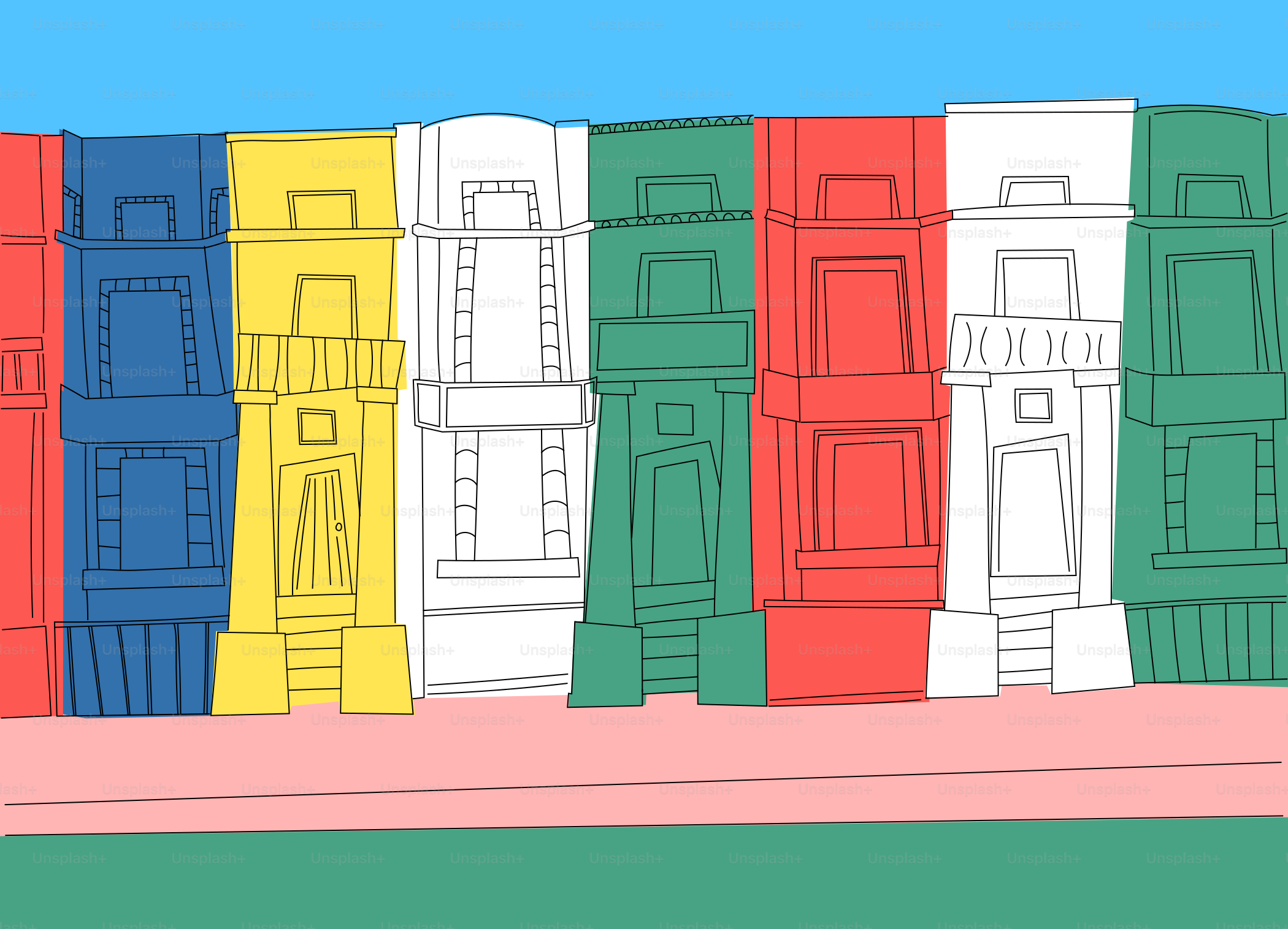 Colorful houses stand in a row, side by side. vector – City Image on ...