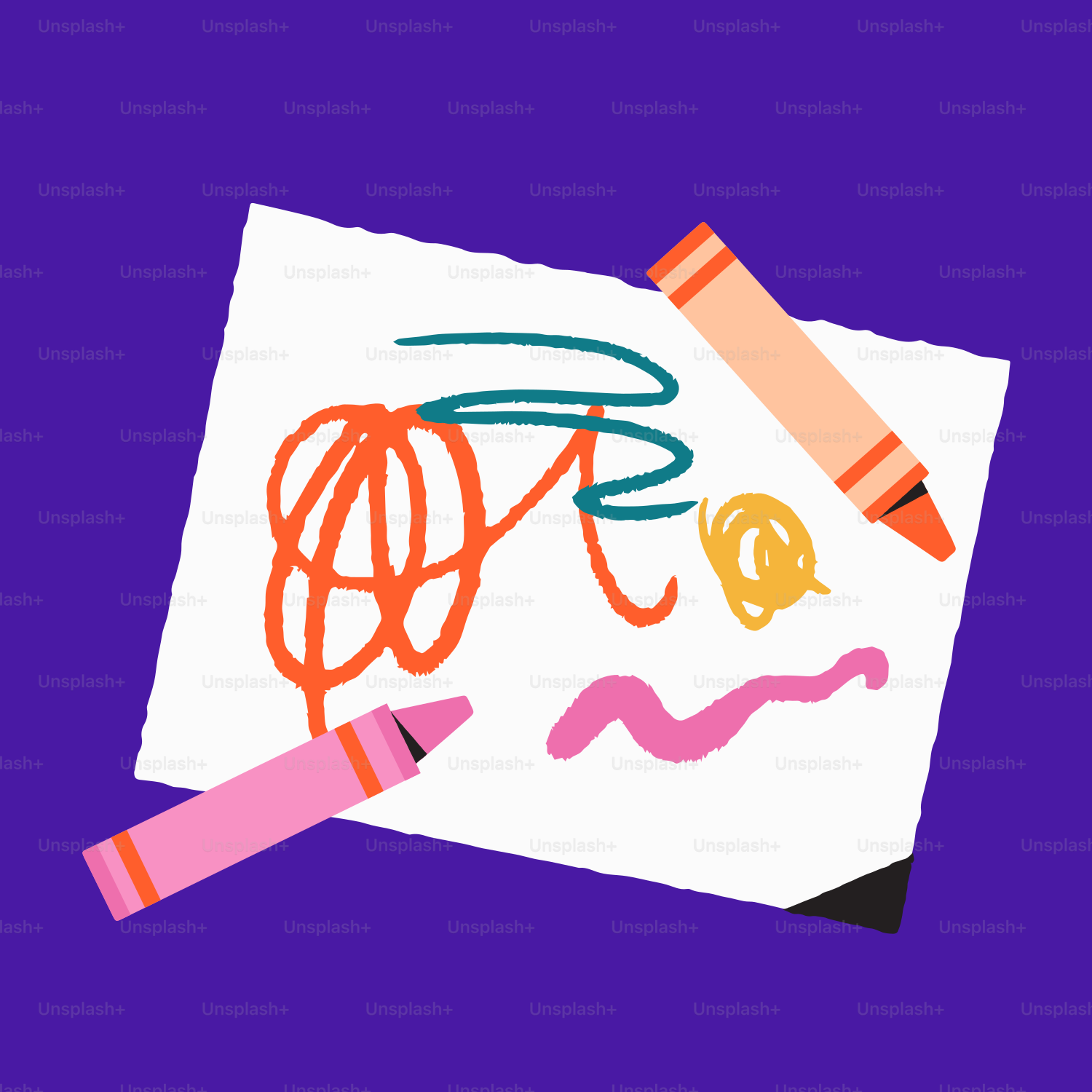 A piece of paper with crayons and a pencil on it vector – Crayons Image ...