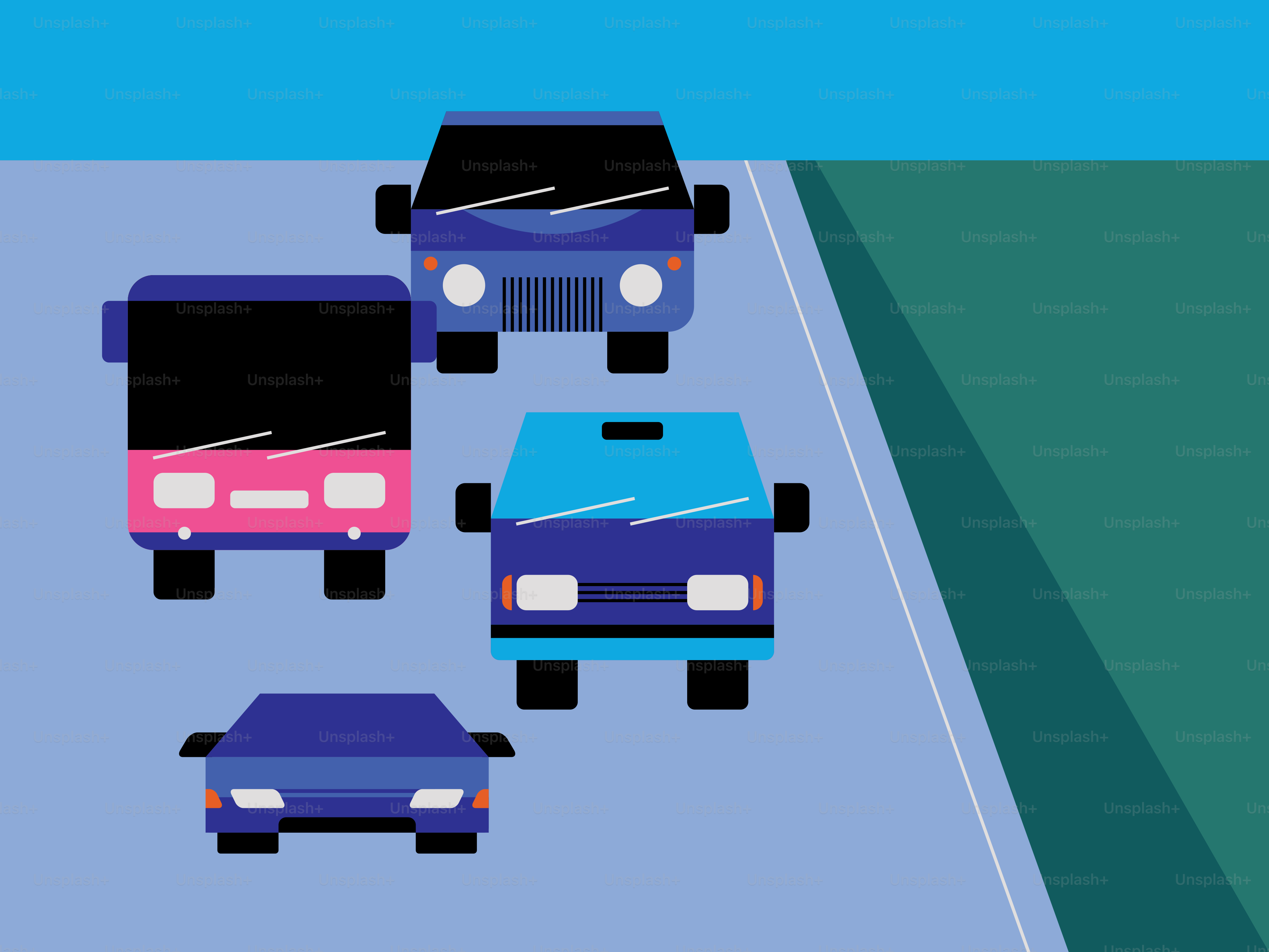 Vektor Sekelompok mobil melaju di jalan bersebelahan satu sama lain ...