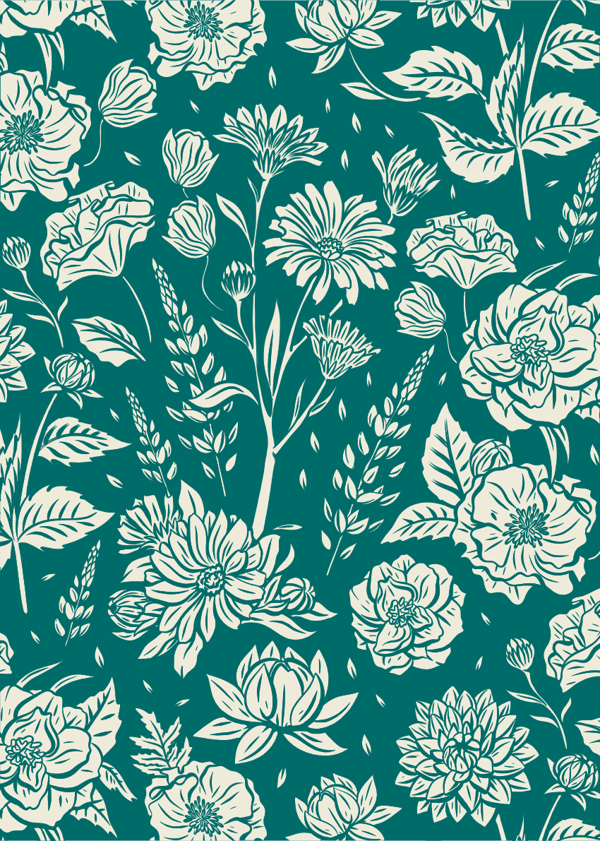 A green and white floral pattern with leaves and flowers vector ...