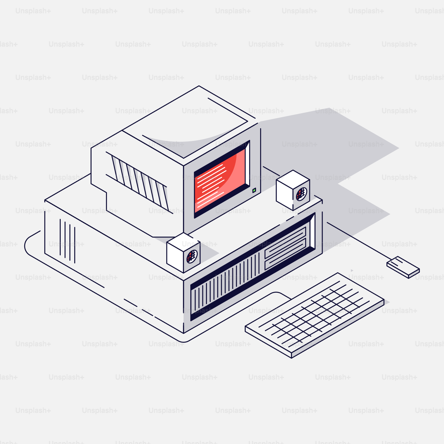 Una computadora con una pantalla roja encima vector – Imagen de ...