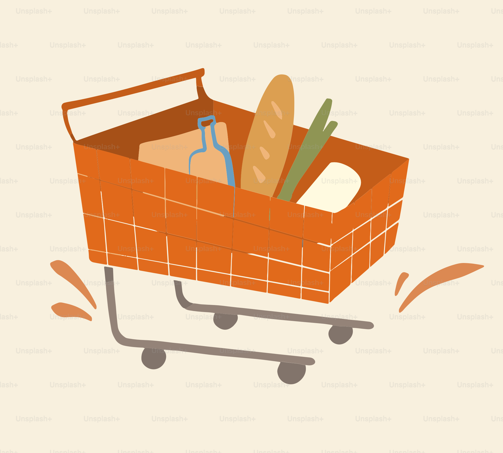 A shopping cart filled with bread and other items vector – Food Image ...