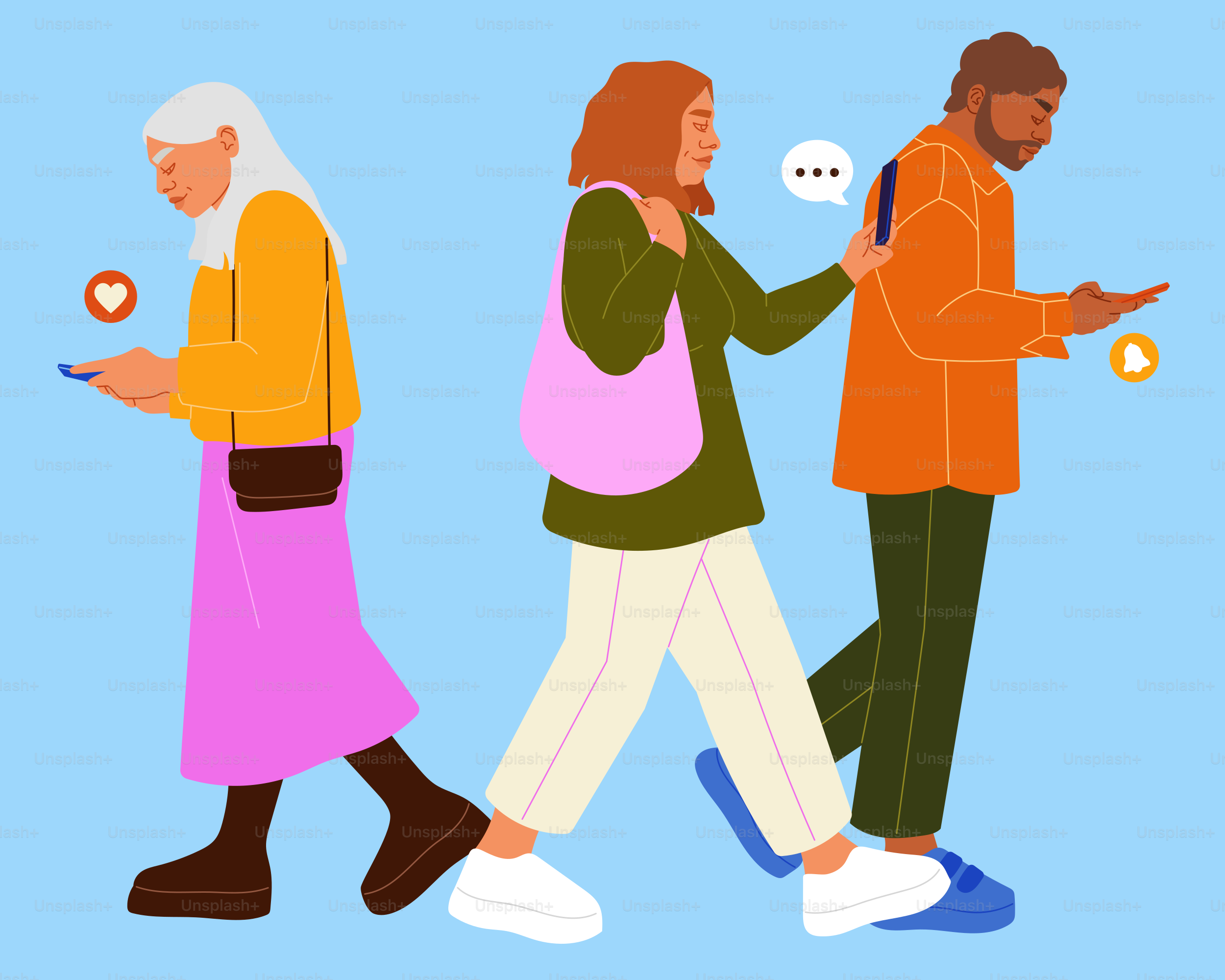 Three people walking and texting on their cell phones vector – Vector ...