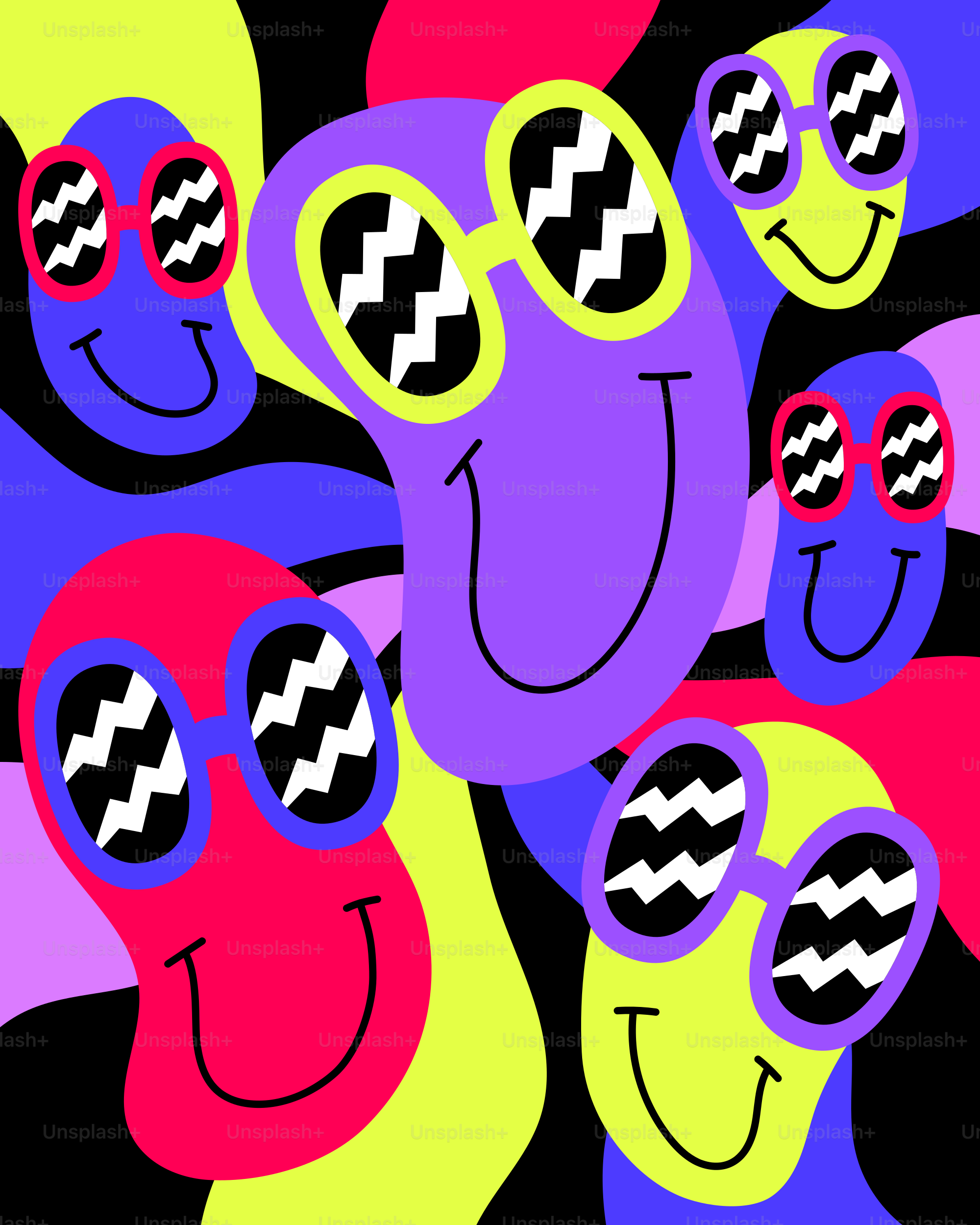Un grupo de personajes de dibujos animados con gafas de sol vector ...