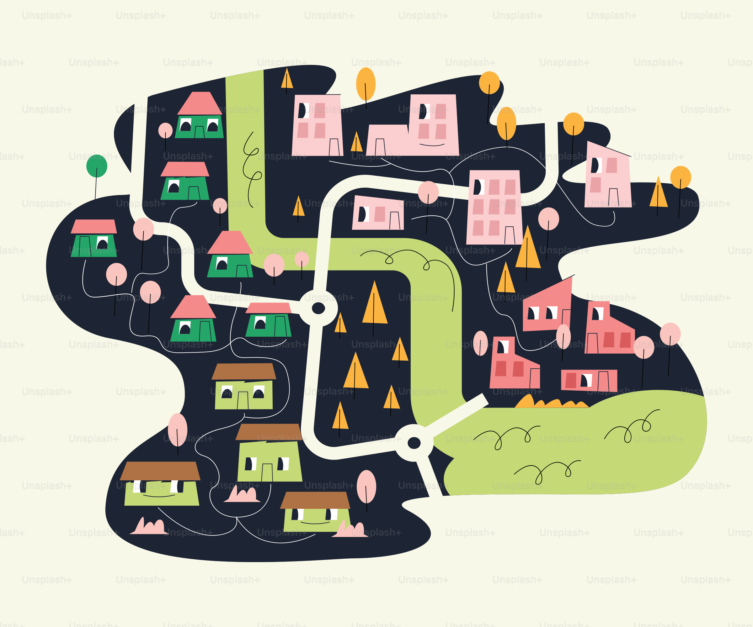 Un mapa de una ciudad con muchos edificios vector – Imagen de Casas en ...