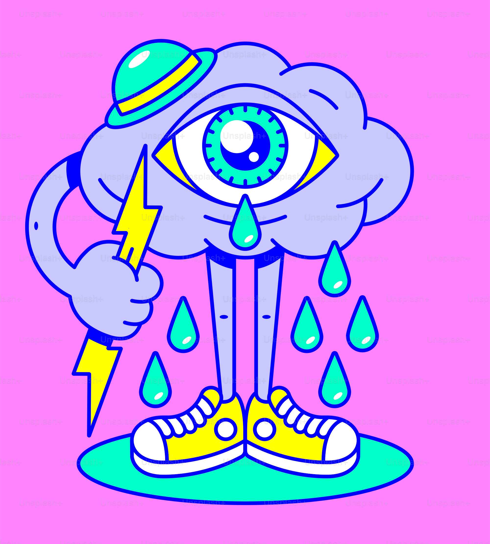 Um desenho de uma nuvem com um raio saindo dela vetor – Imagem sobre ...